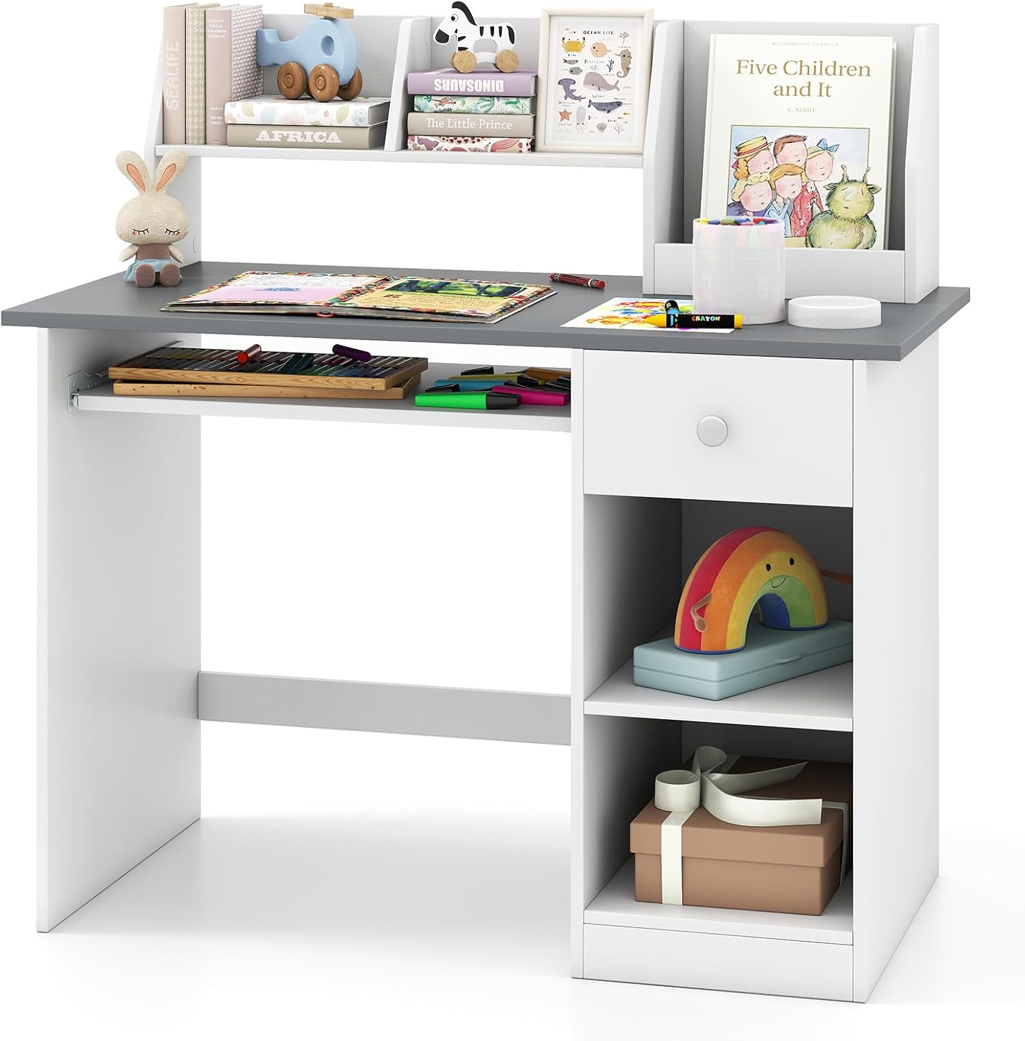 Bureau Enfants en Bois avec Etagères & Niche, Bureau d'Etude Enfants ...