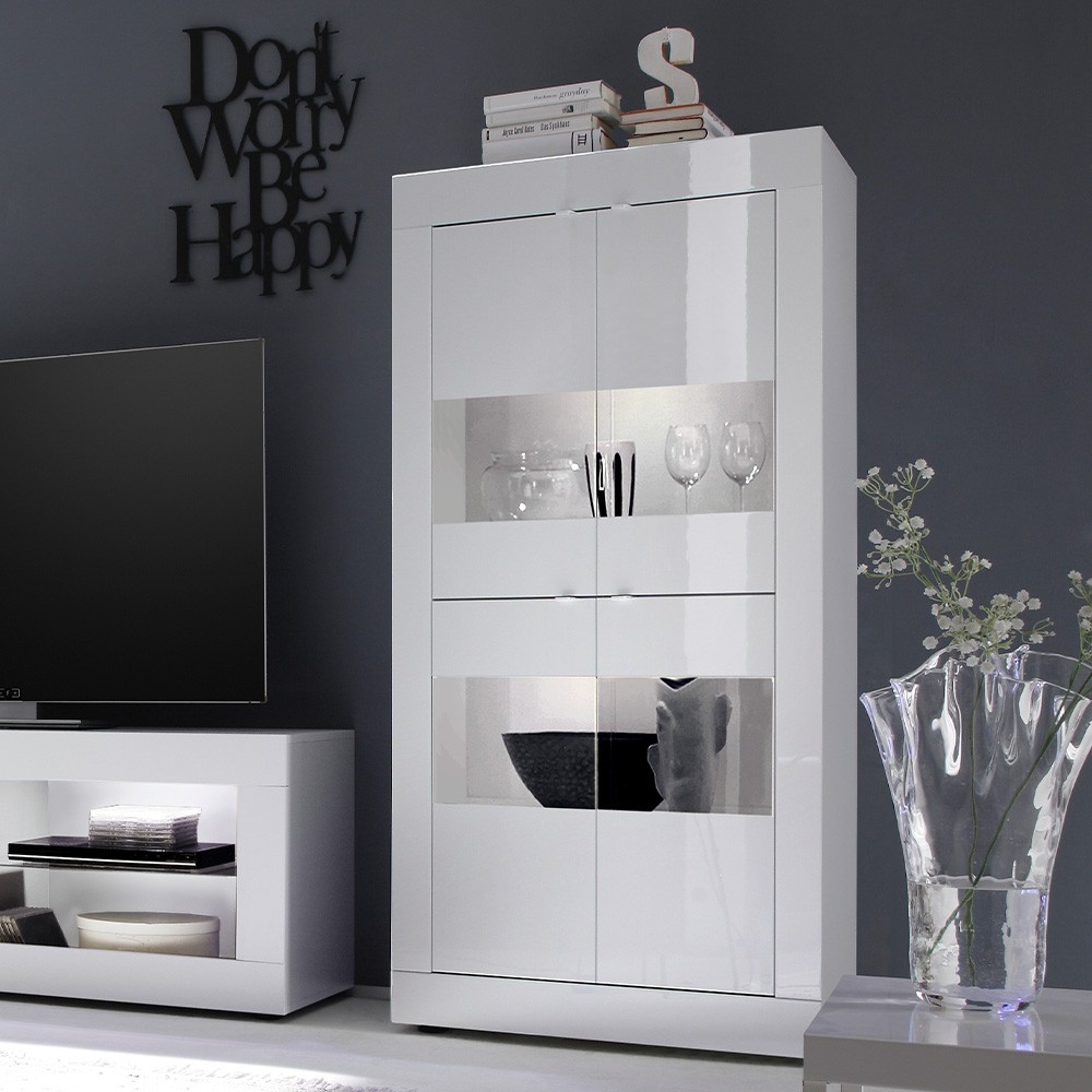 Moderna vitrina de salón 4 puertas blancas de alto brillo Tina Basic ...