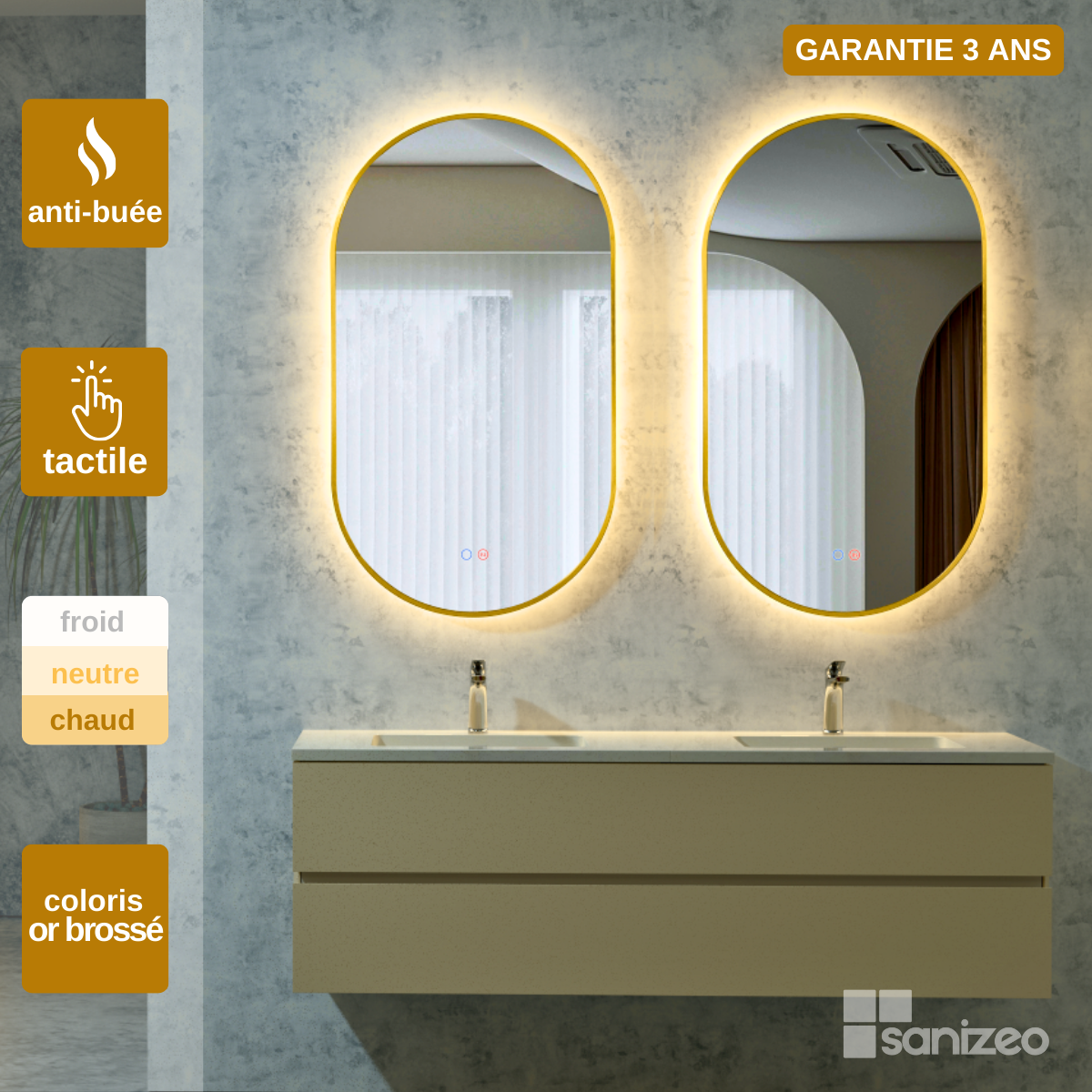 Specchio ovale a LED con cornice NERA retroilluminato TOKYO con sensori ...