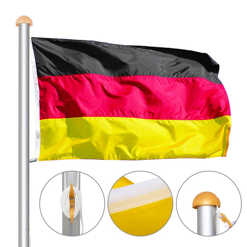 Mat en aluminium stable 6,5 m avec drapeau allemand 150 x 80 cm ...