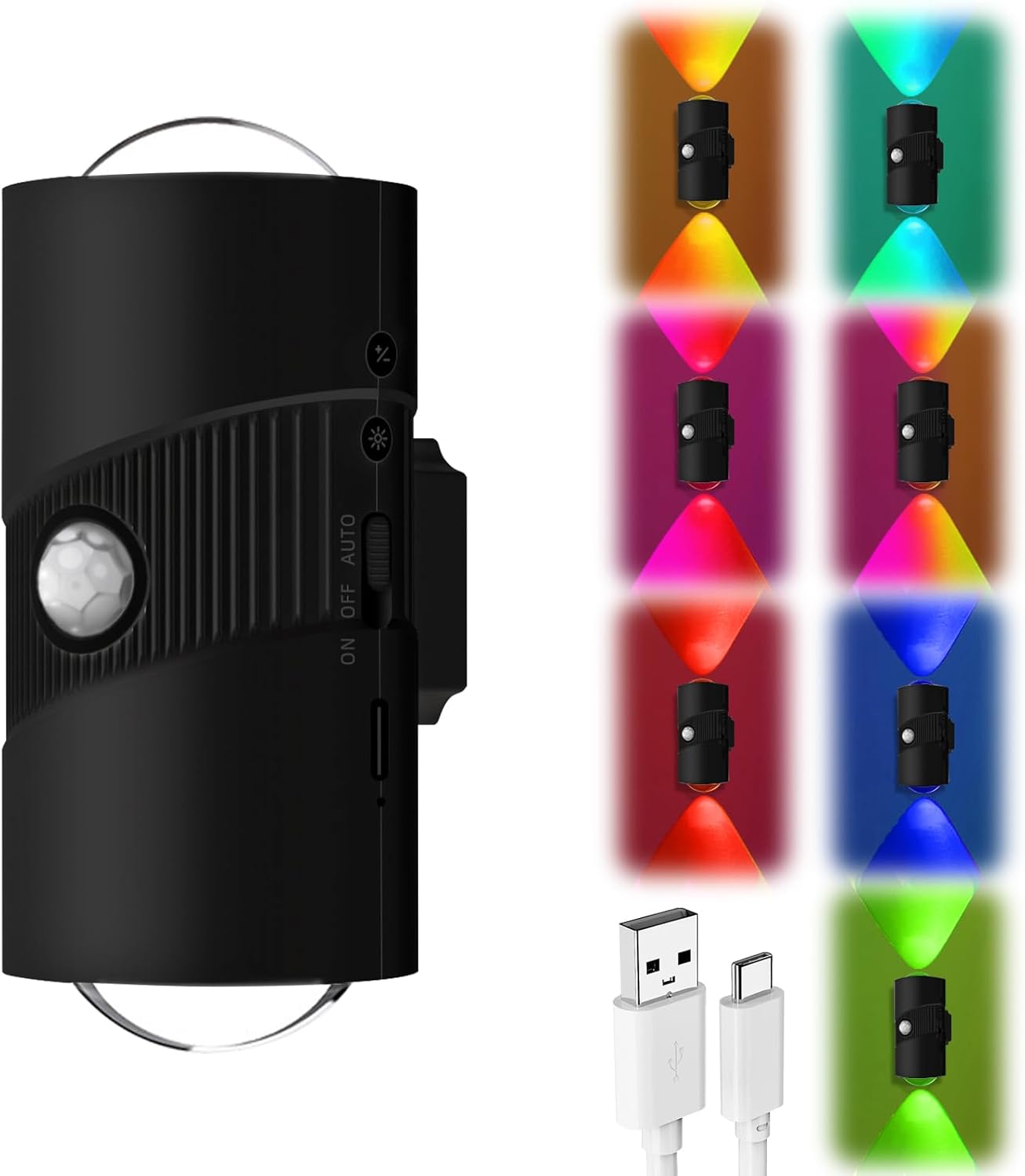 Aplique de pared LED con detector de movimiento, luz degradada RGB, 4 ...