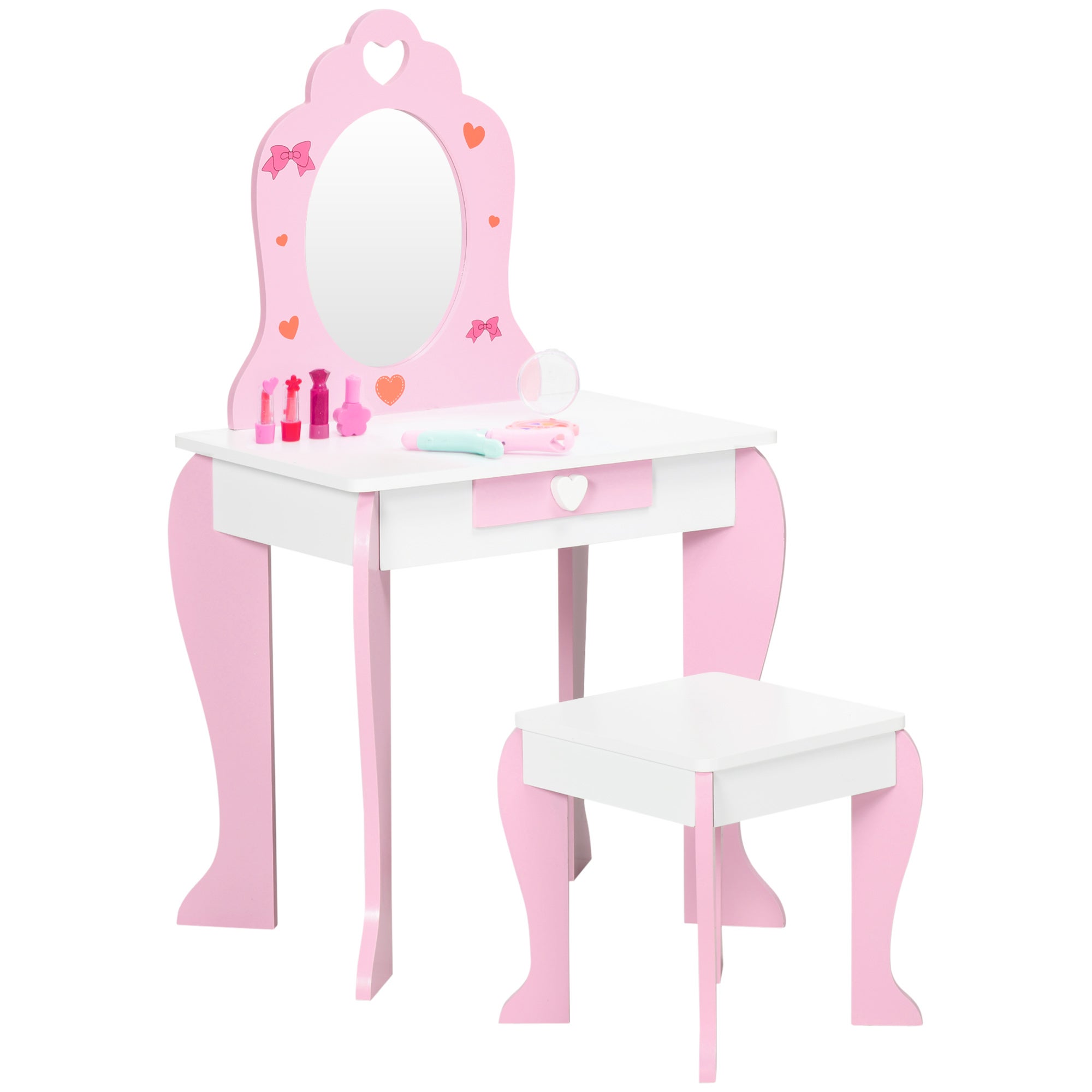 Kids Dressing table Set w/ Mirror, Stool, Drawer, Cute Patterns, for ...