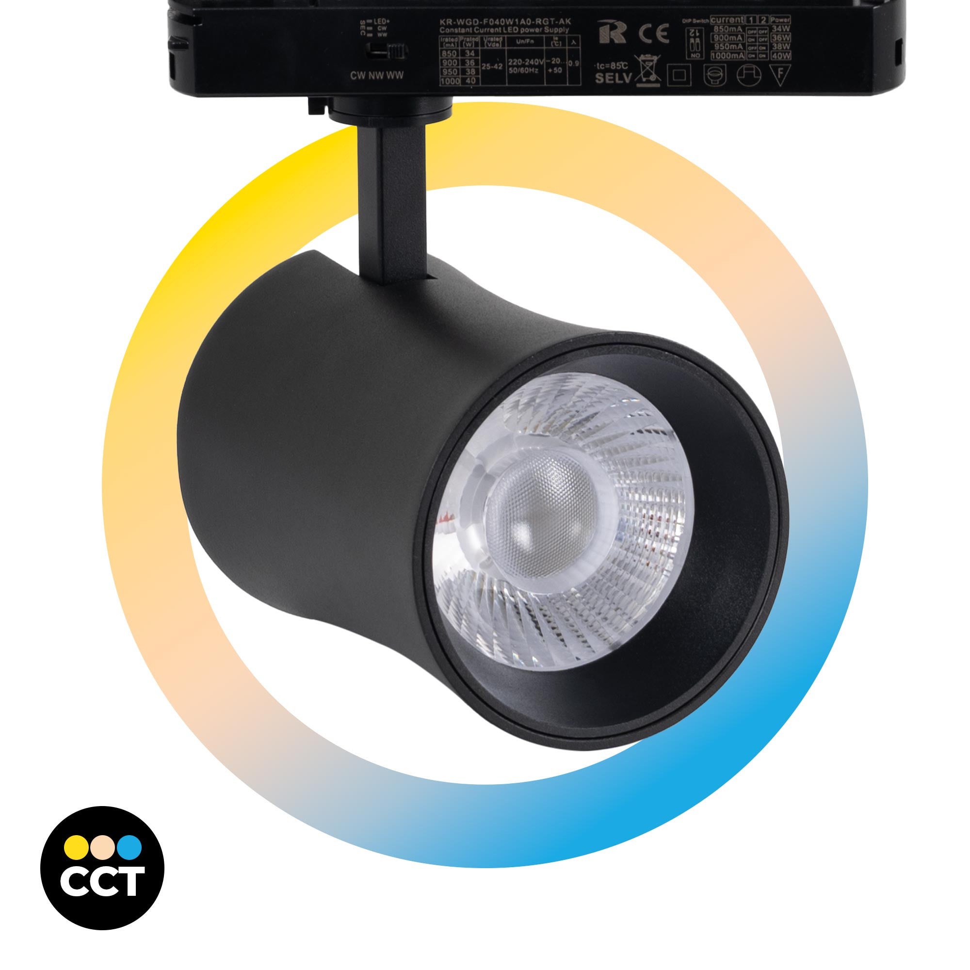 Spot LED architectural pour rail monophasé - CCT - 40W - CRI 90 | Leroy ...