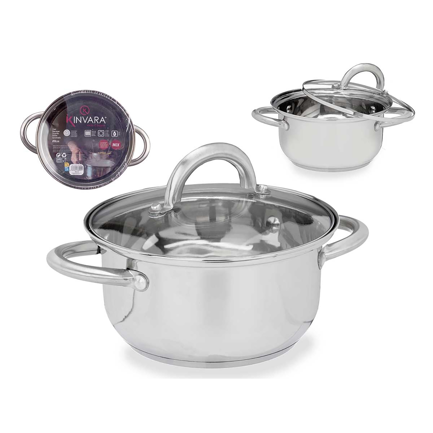 CACEROLA ACERO INOX SS201 18 CM C TAPA CRISTAL 27x19,5x10 Cm. Color ...