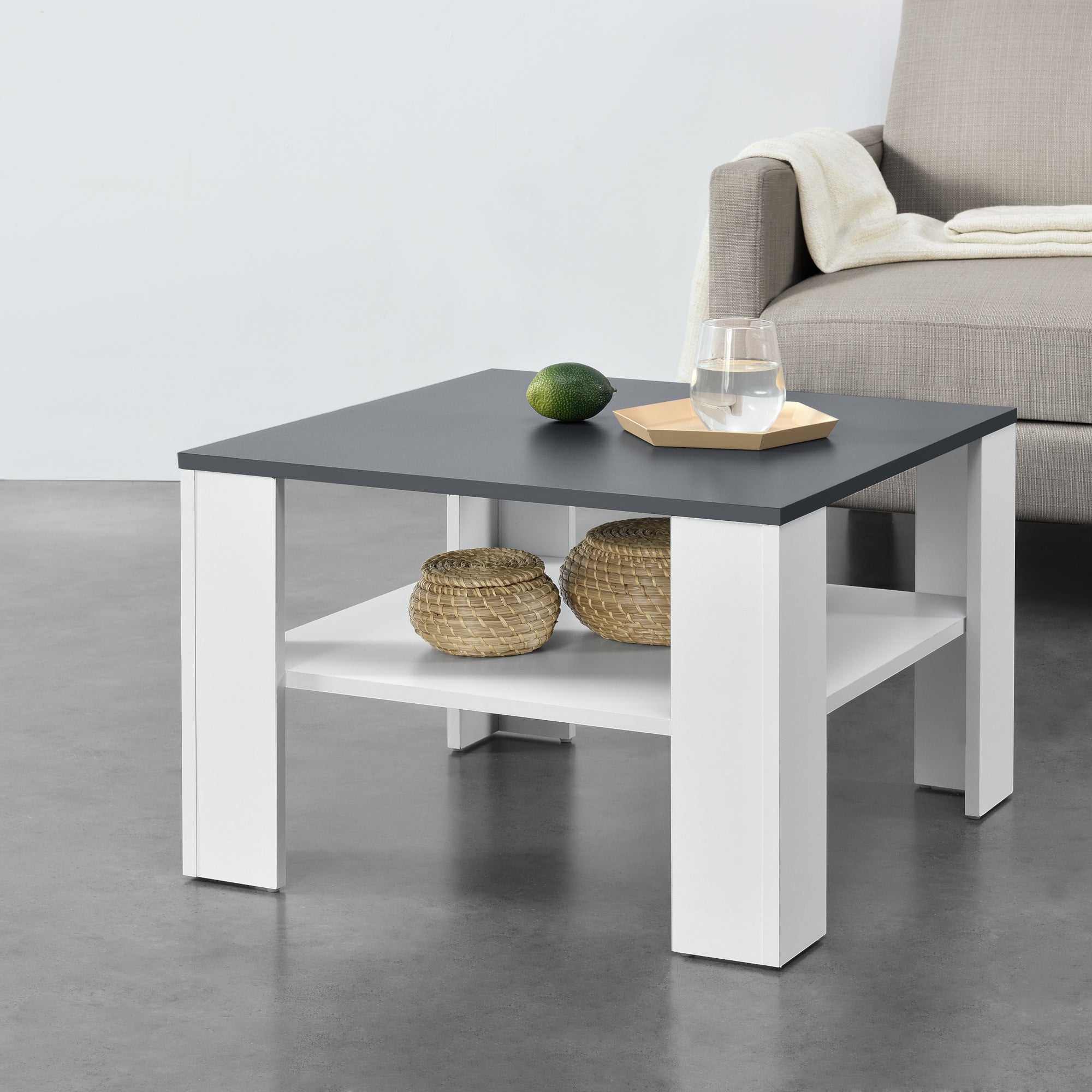 Table Basse De Salon Aachen 60 x 60 x 40 cm Blanc et Gris Foncé [en ...