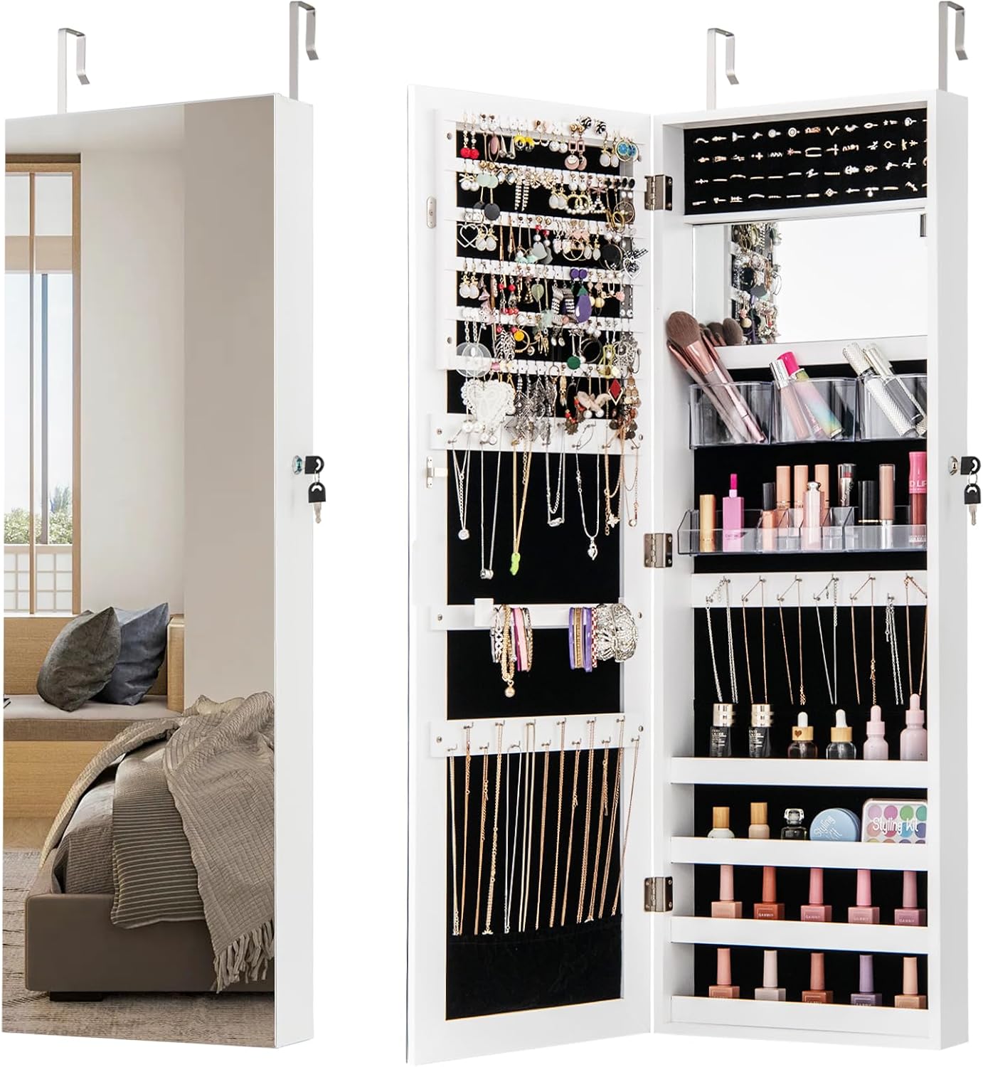 Espejo Joyero de Pared, Armario para Joyas con Espejo de Cuerpo ...