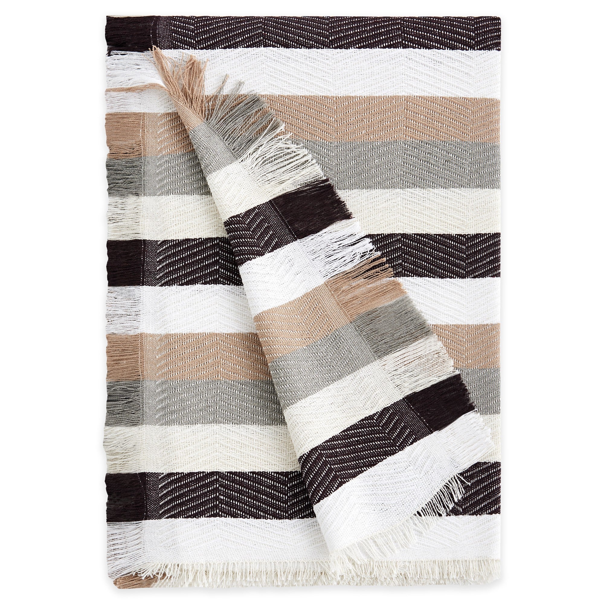 Plaid Polyvalent Modèle Espiga 230x260 cm Tricolore Marron Lin Beige ...