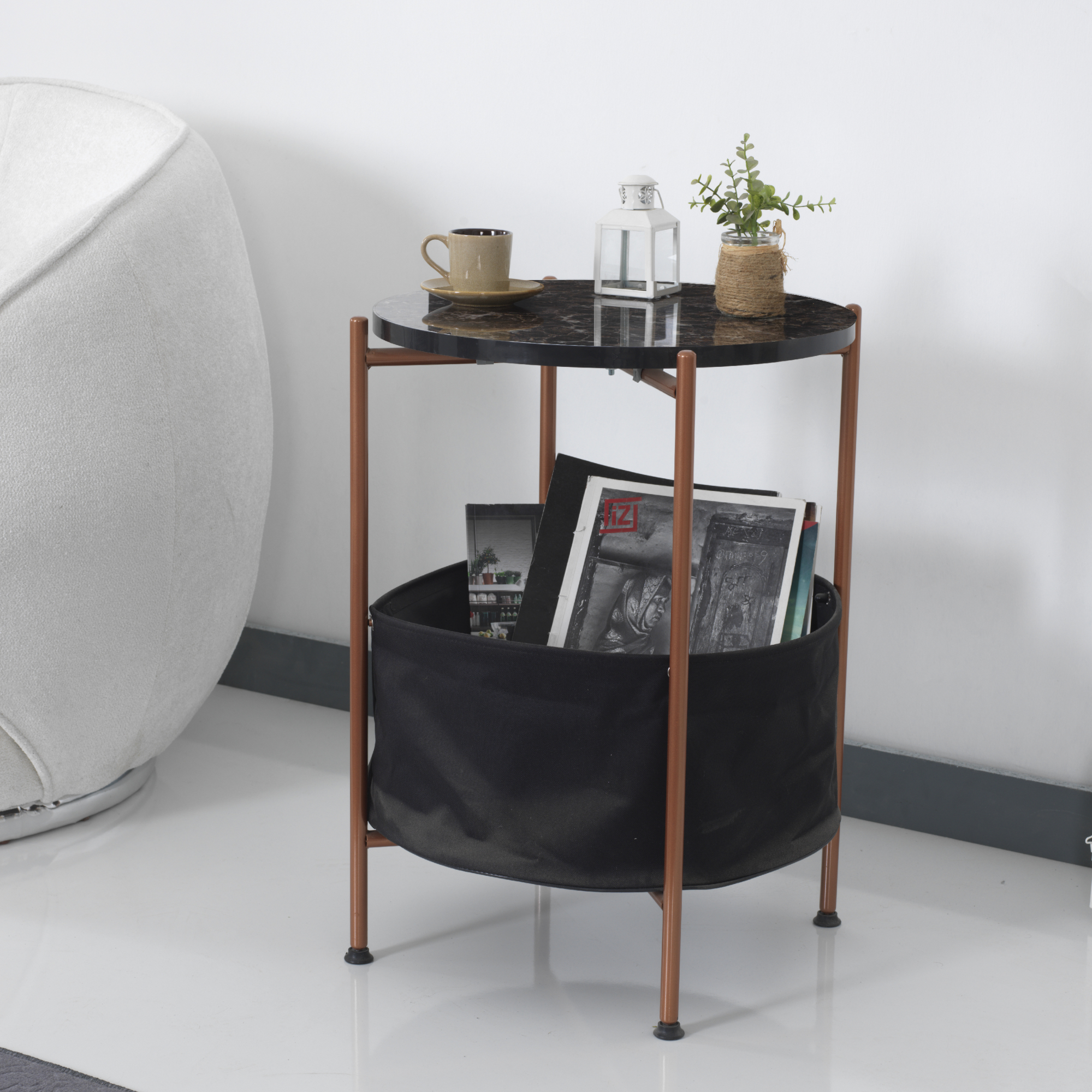 Table d'appoint Suonenjoki avec panier de rangement 59 x 47 cm marbre ...