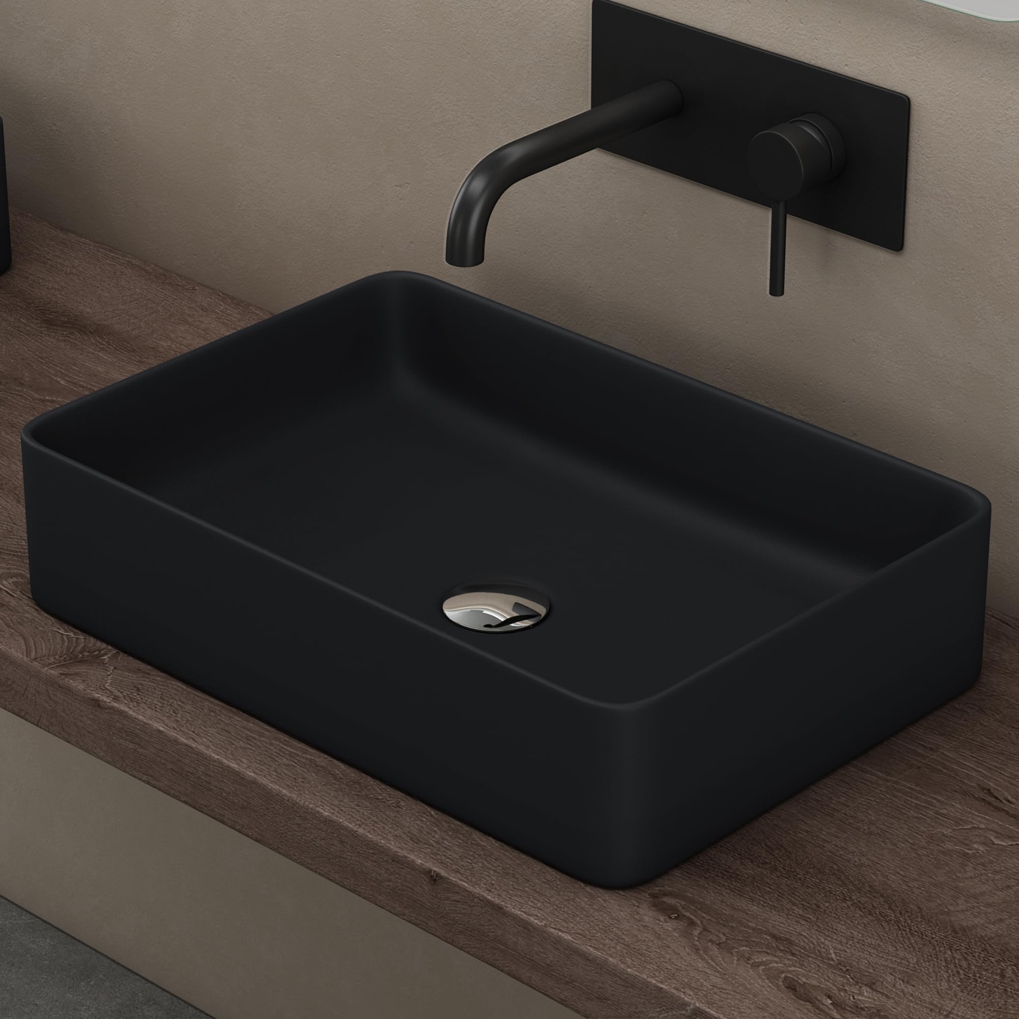 Doporro Lavabo Vasque à Poser Noir Mat 59x38x11 cm Lave Mains ...