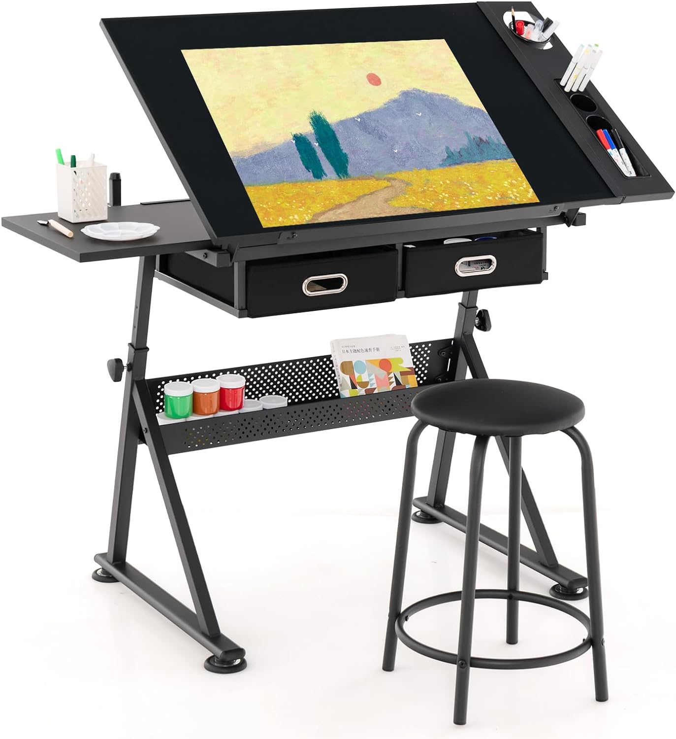 Table à Dessin Inclinable avec Tabouret, Station de Dessin Hauteur ...