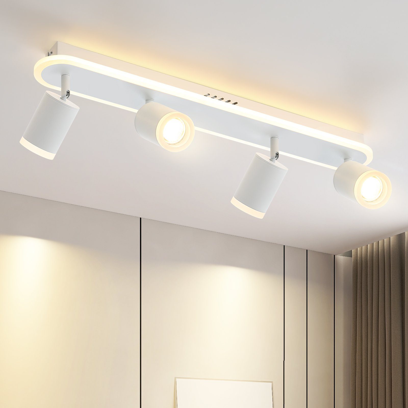 NETTLIFE 4 spots de plafond LED blanc chaud GU10 en métal, orientables ...