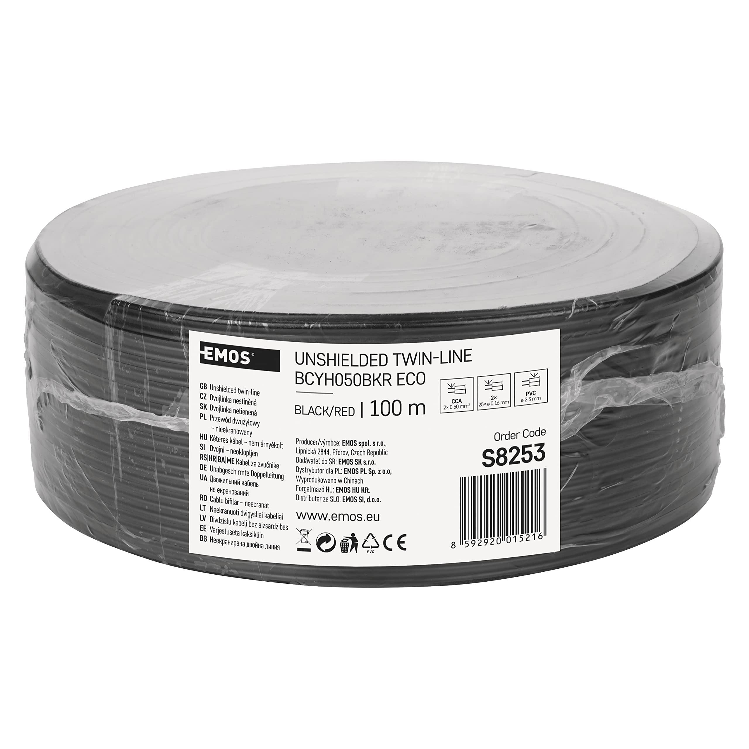 EMOS Cavo in rame 2 x 0,5 mm2, 100 m, cavo a doppio filo in CCA a bassa ...