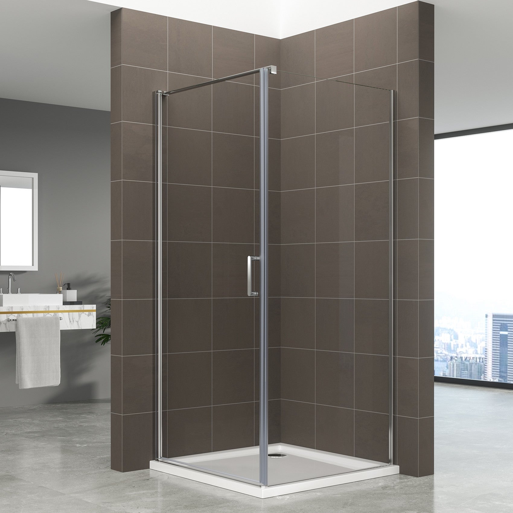 HELENA Cabine de douche + receveur 80x80 cm, H190 porte battante verre ...
