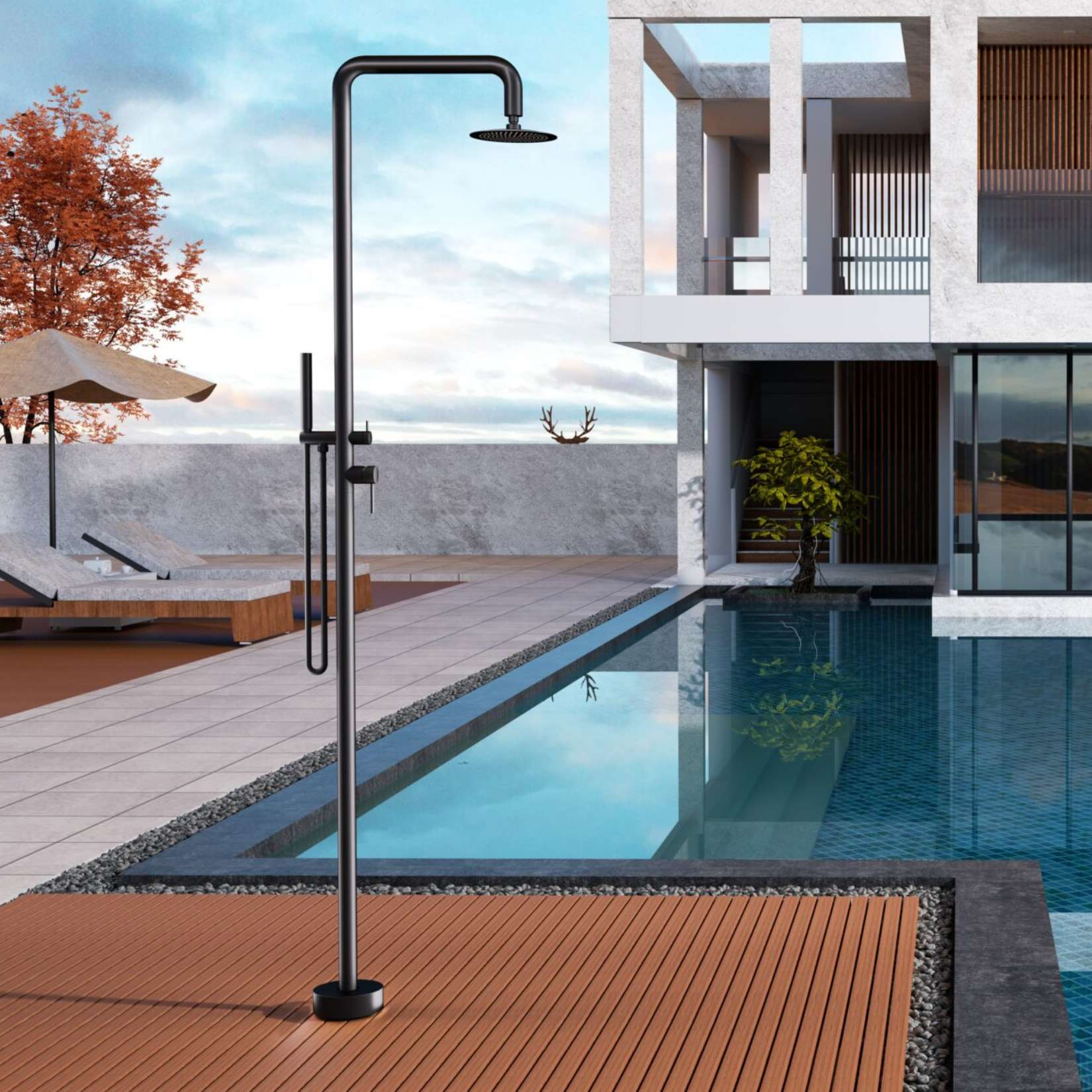Ducha exterior para piscina Serie FLORIDA - Negro mate - Acero inox ...