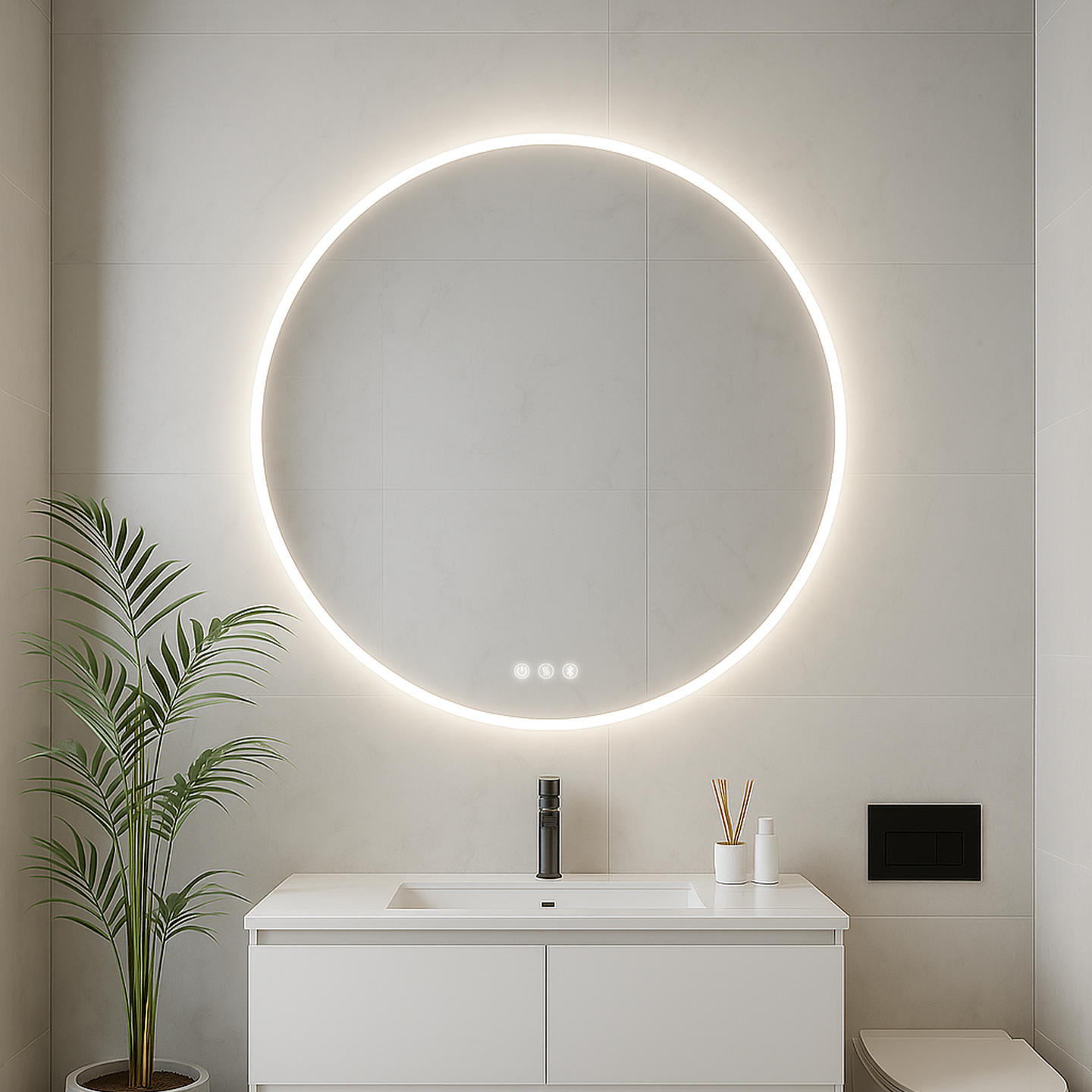 Espejo de Baño circular con Luz NORA 120cm - Altavoces Bluetooth ...