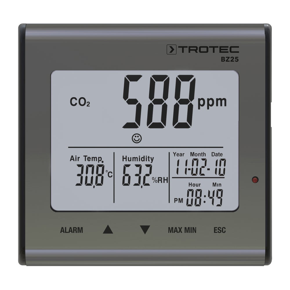 TROTEC Indicateur de CO2 BZ25 détecteur de CO2 de table portable dioxyde de carbone moniteur de ...