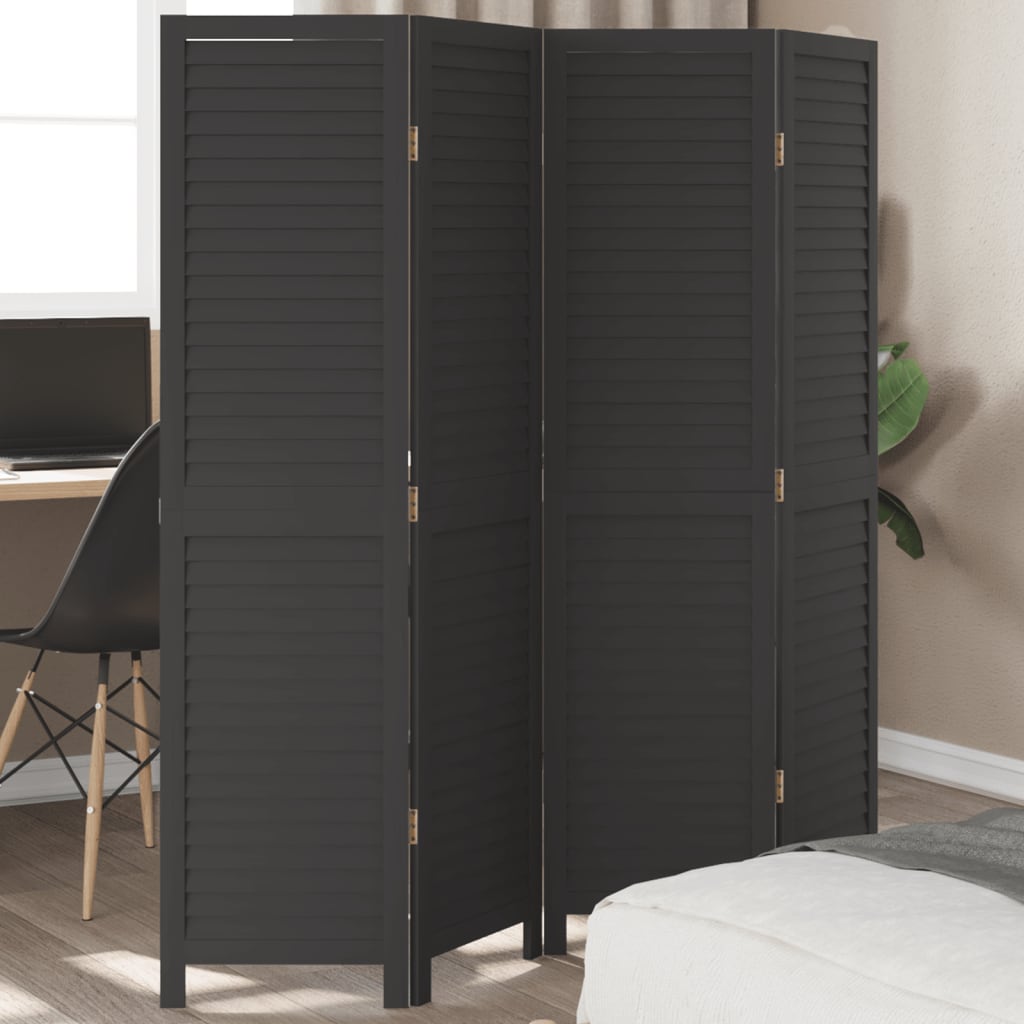Tabique negro de 4 paneles de madera maciza de paulownia | Leroy Merlin