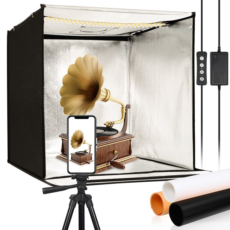Boîte à Lumière pour Studio Photo 60x60cm Luminosité Réglable Portable Pliant Photo Box ...