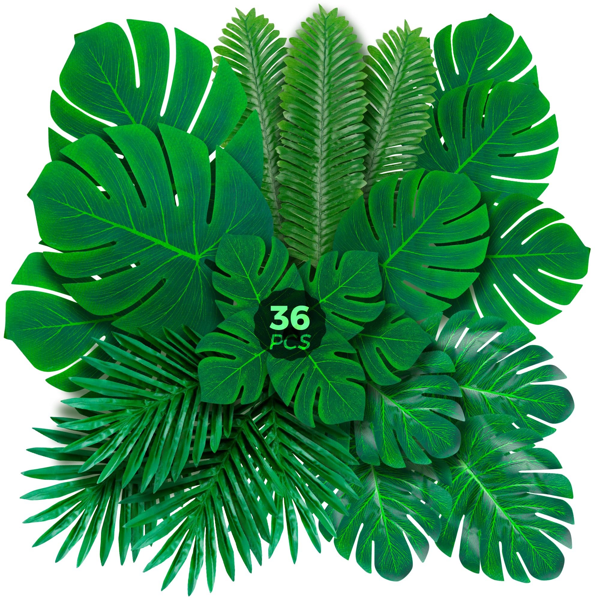 Monstera tropicale artificiale con foglie di palma, 36 pezzi, 6 tipi ...