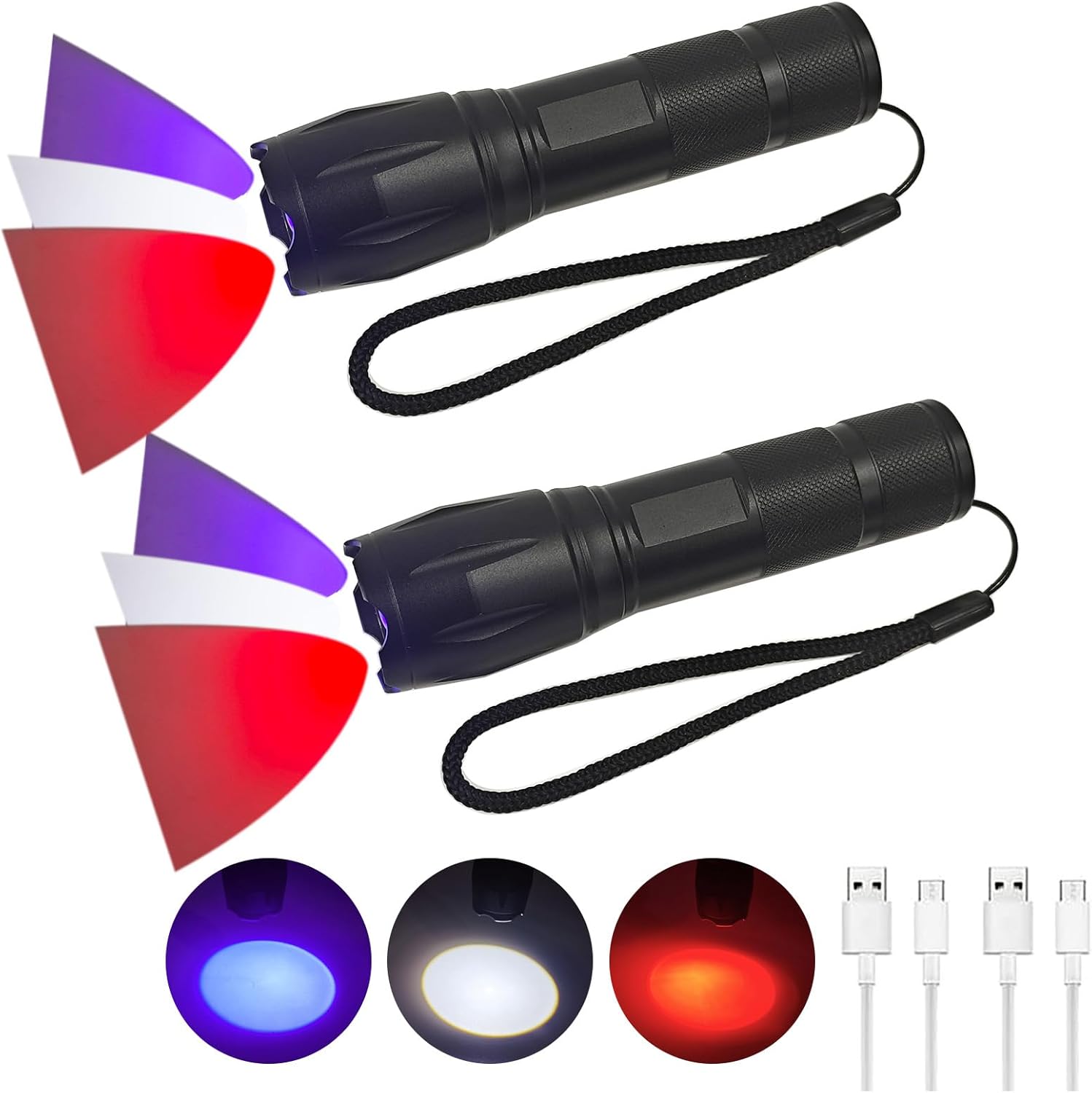 2 Pack LED Rechargeable Red Flashlight, Super Bright Zoomable Red Light ...