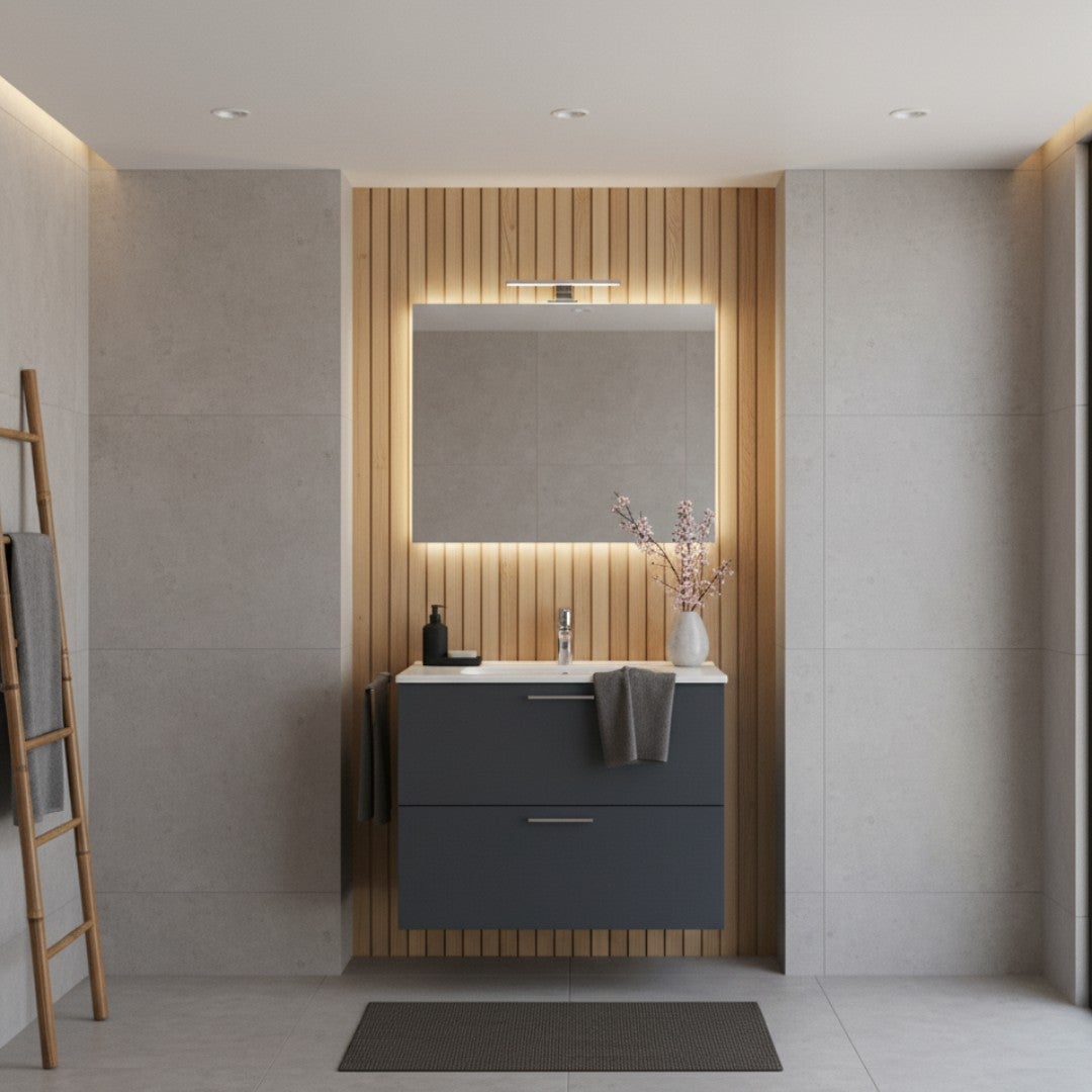Mobile bagno sospeso 80 cm antracite con 2 cassetti incluso lavabo e ...