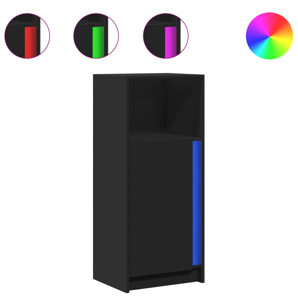 Buffet avec lumières LED en bois composite noir 42,5x34x100cm | Leroy ...