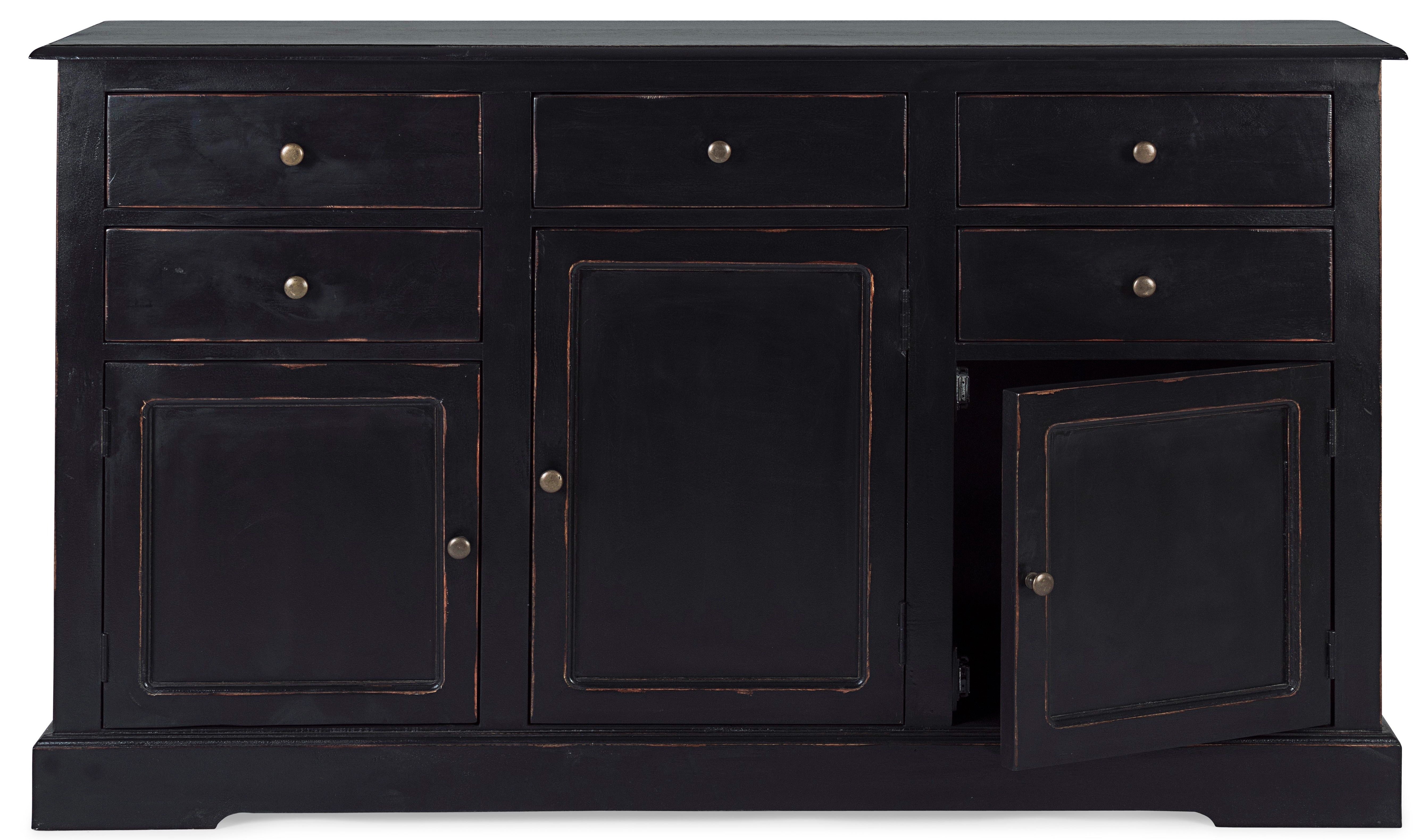 Buffet 5 tiroirs 3 portes bois de manguier noir finition décapée et ...