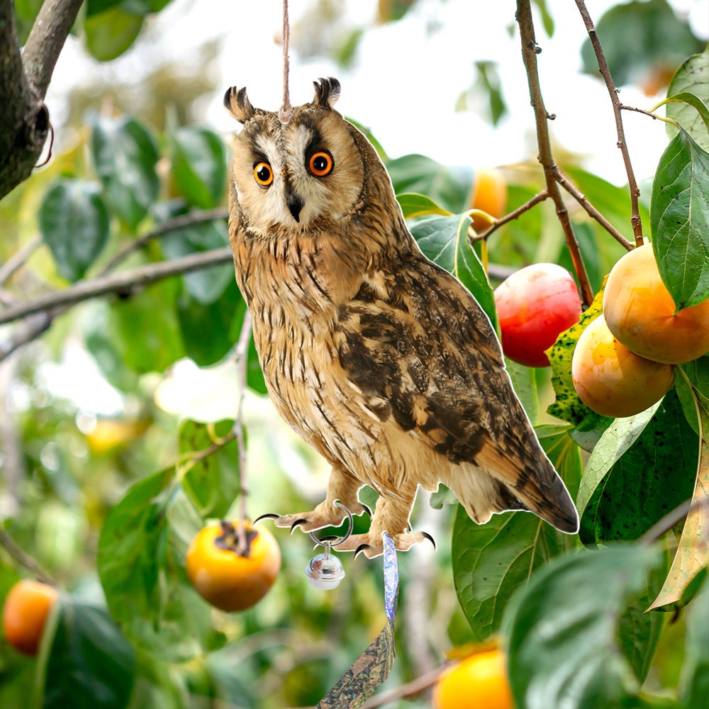 Búho espantapájaros, gira con el viento, funciona a pilas, color marrón ...