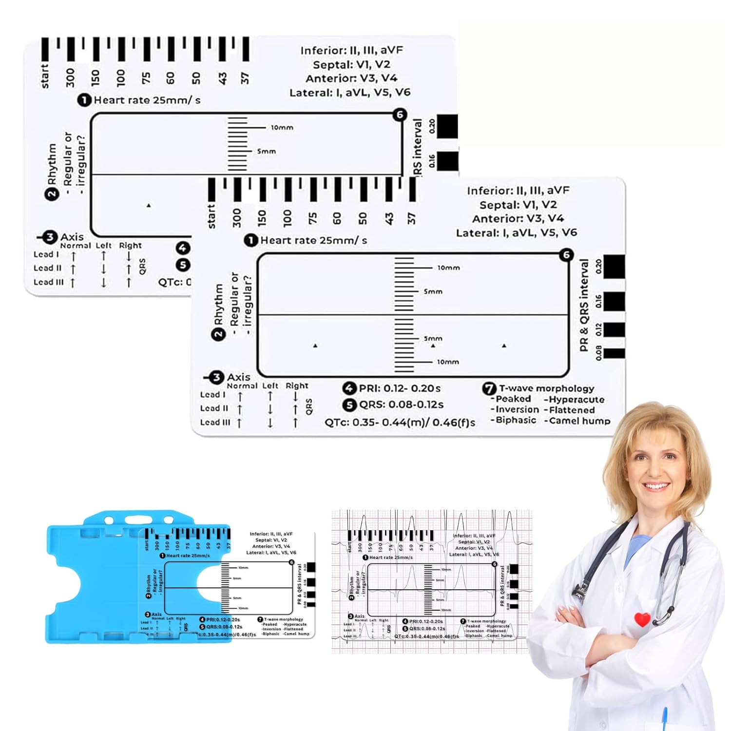 Règle ECG en 7 étapes (lot de 3), outil de mesure transparent pour l ...