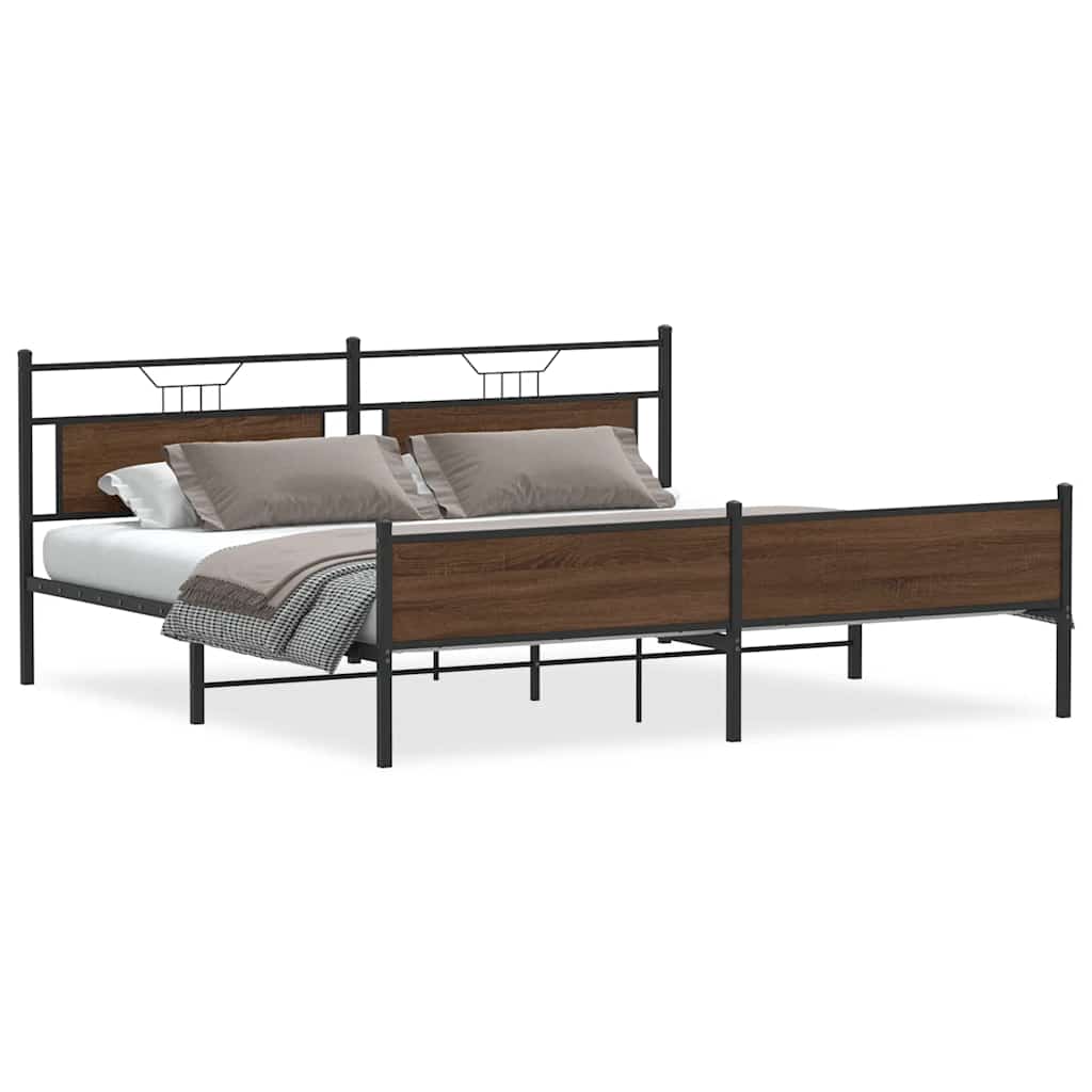 Lit double，Lit adulte，Cadre de lit en métal sans matelas chêne marron ...