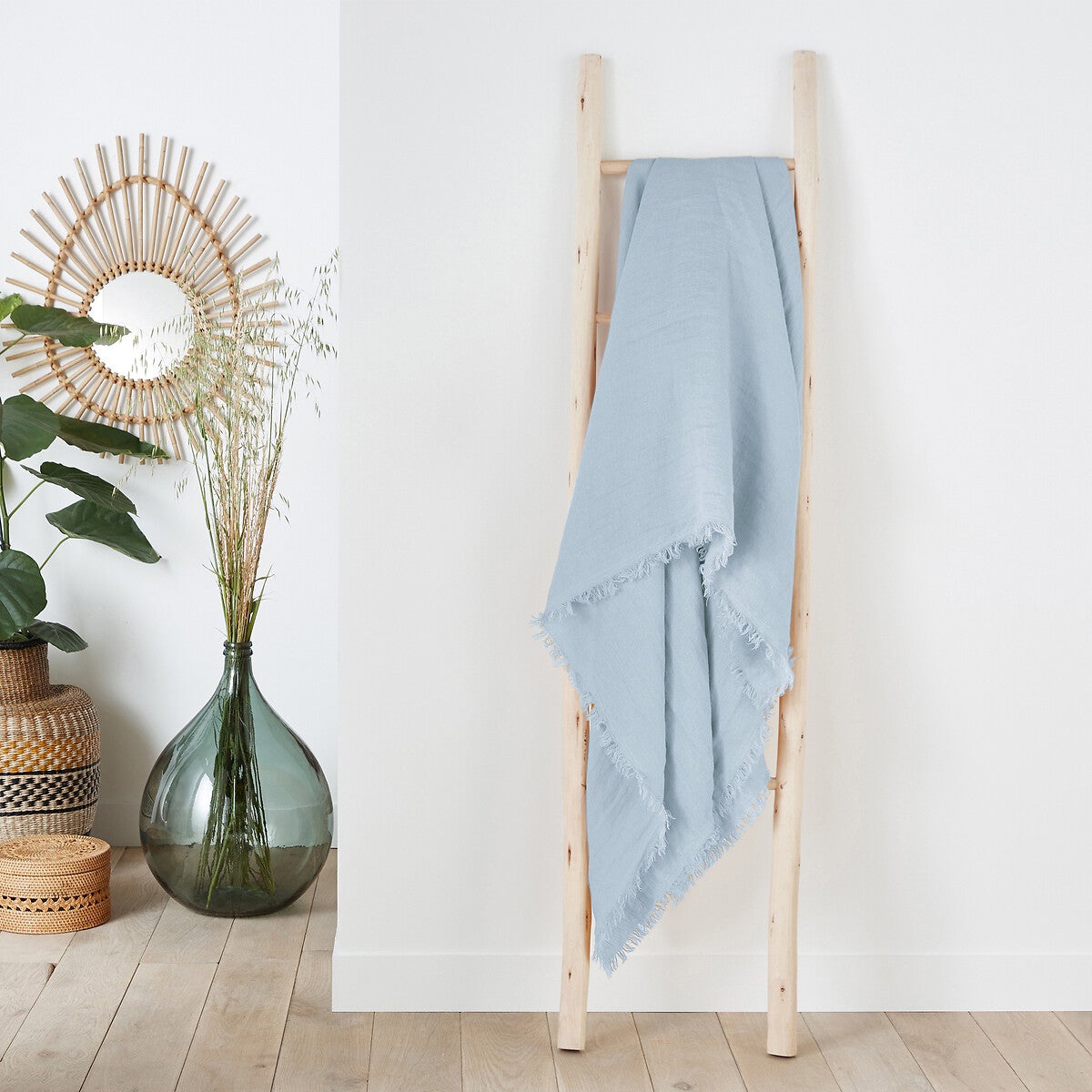 Plaid lin lavé, Linange - Bleu pastel - 230 x 250 cm | Leroy Merlin