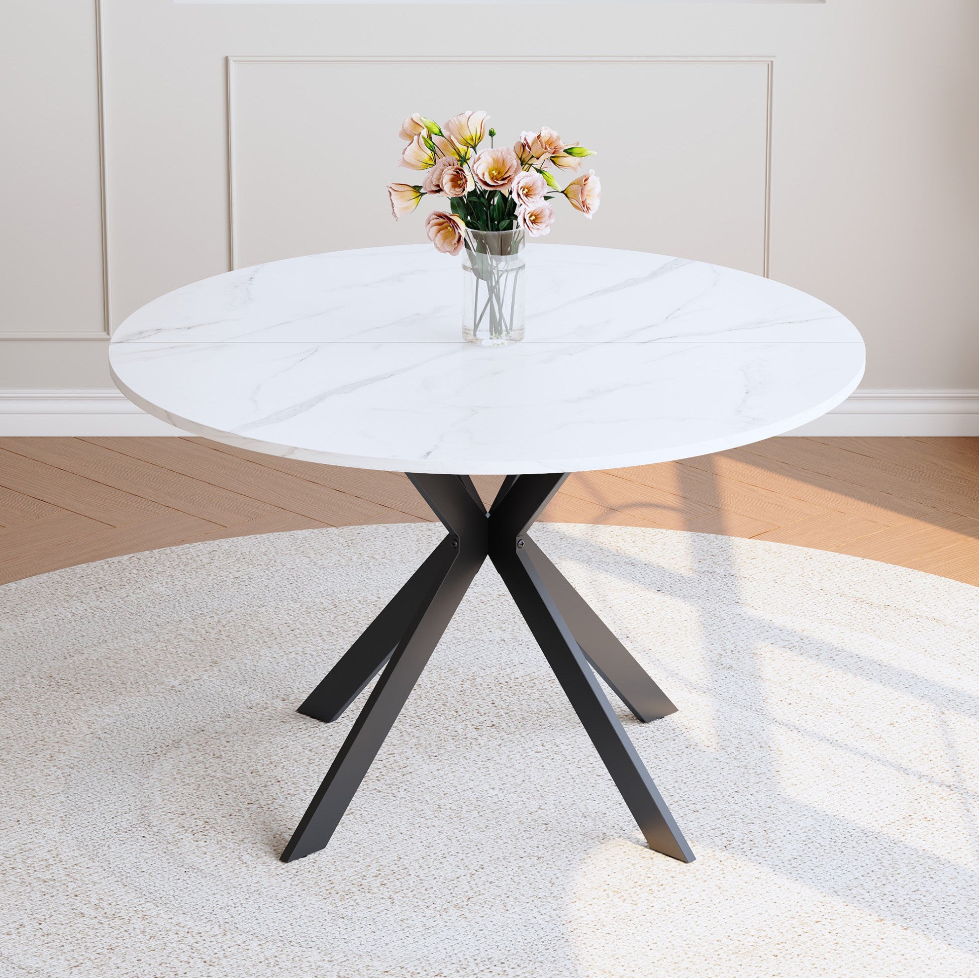 Mesa de comedor redonda 110x110x75 cm, tablero efecto mármol, fácil de ...