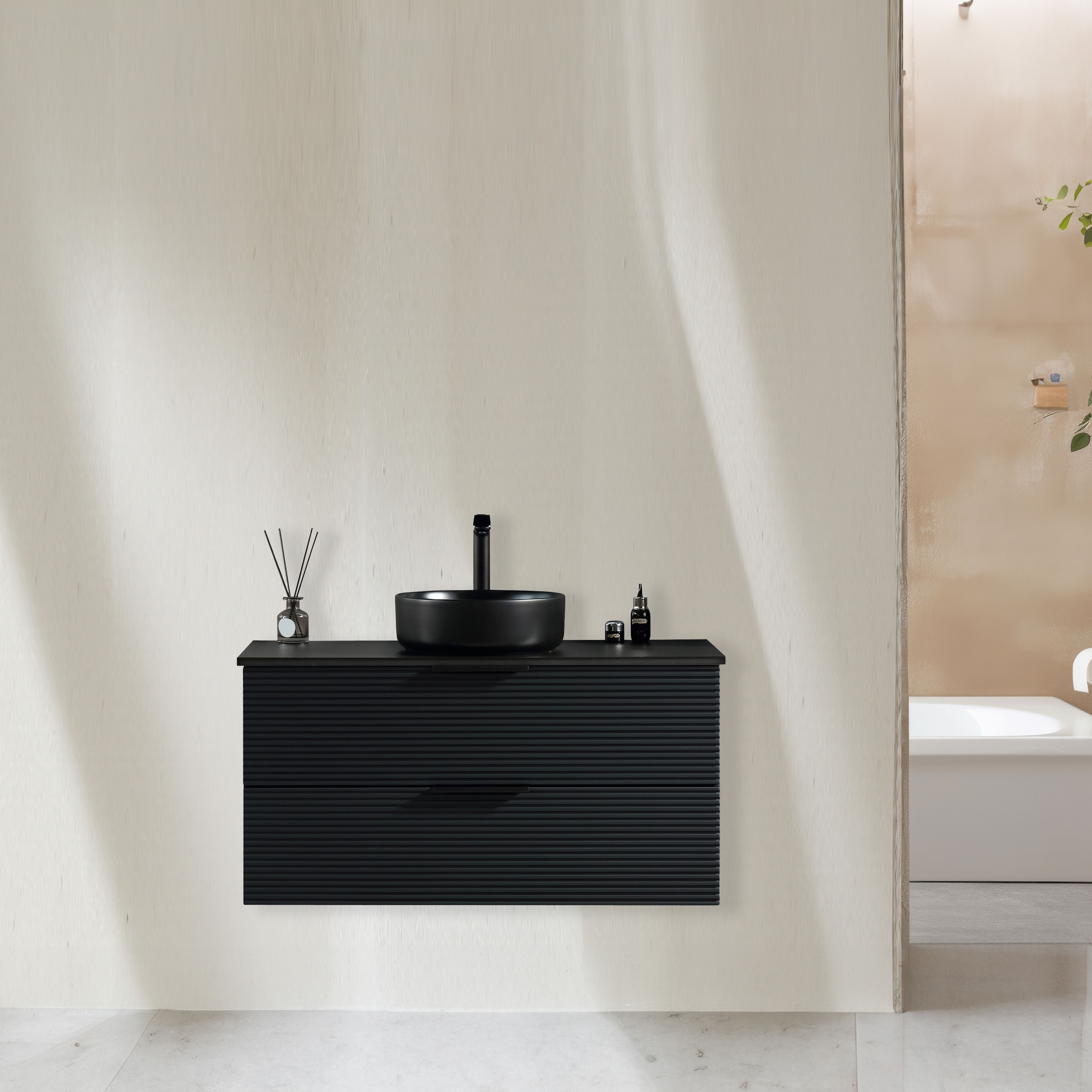 Meuble avec vasque à poser 120 cm noir Aqualinea-Jindoli | Leroy Merlin