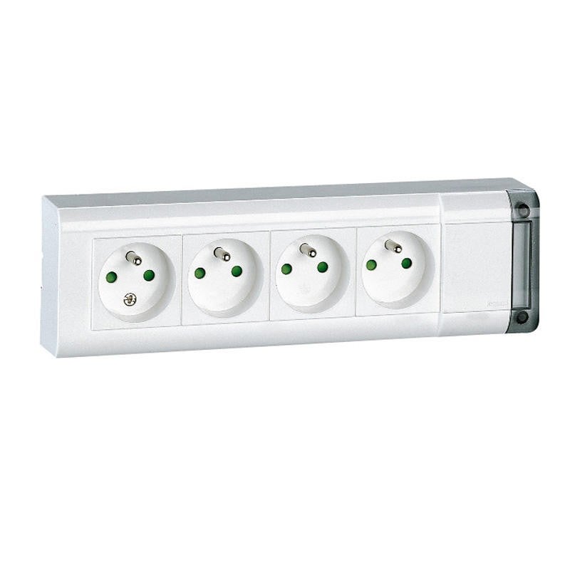 Bloc multiprise fixable 4x2P+T sans cordon inter bipolaire voyant ...