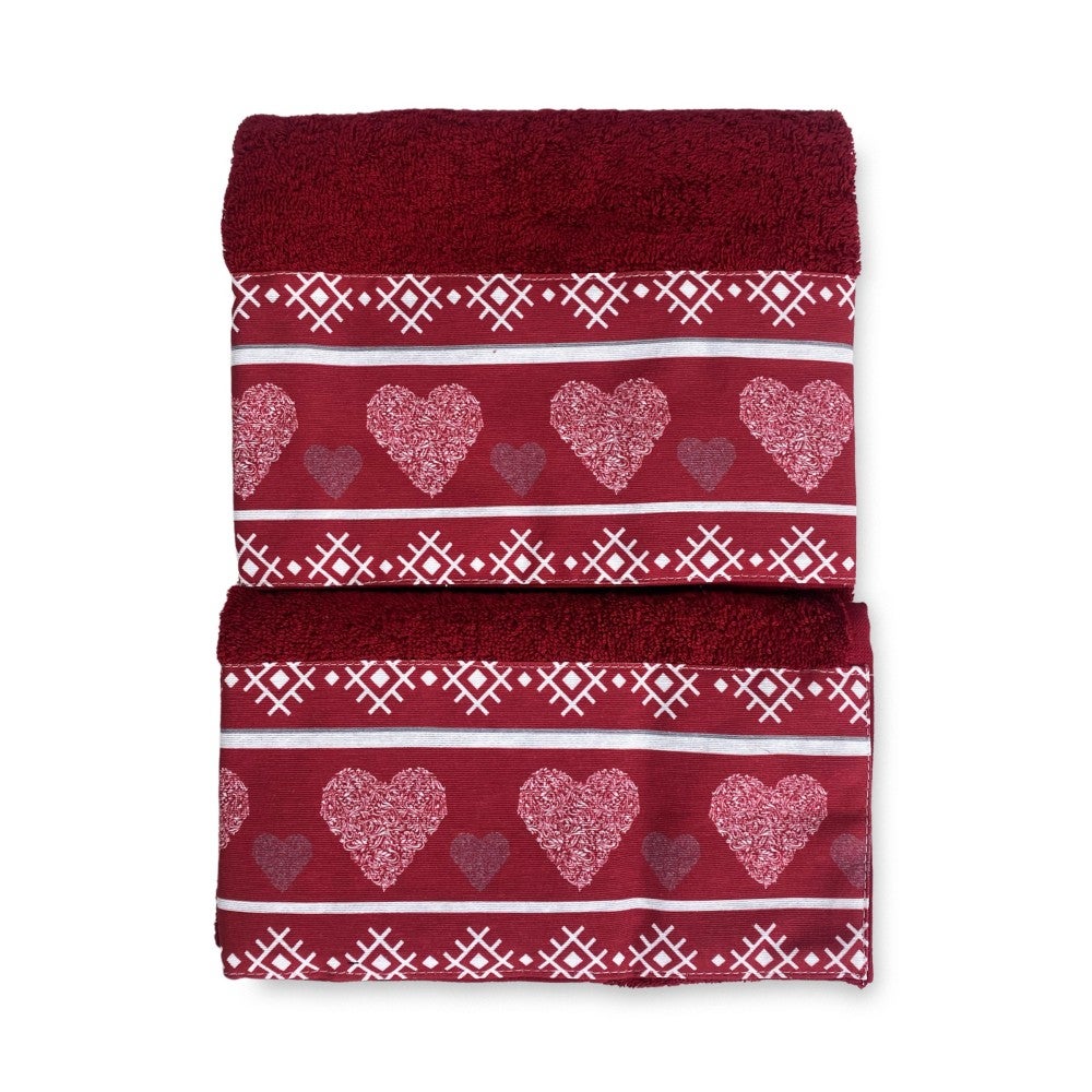 SET serviettes avec bord tyrolien CUORE ROSSO en pur coton Made in ...