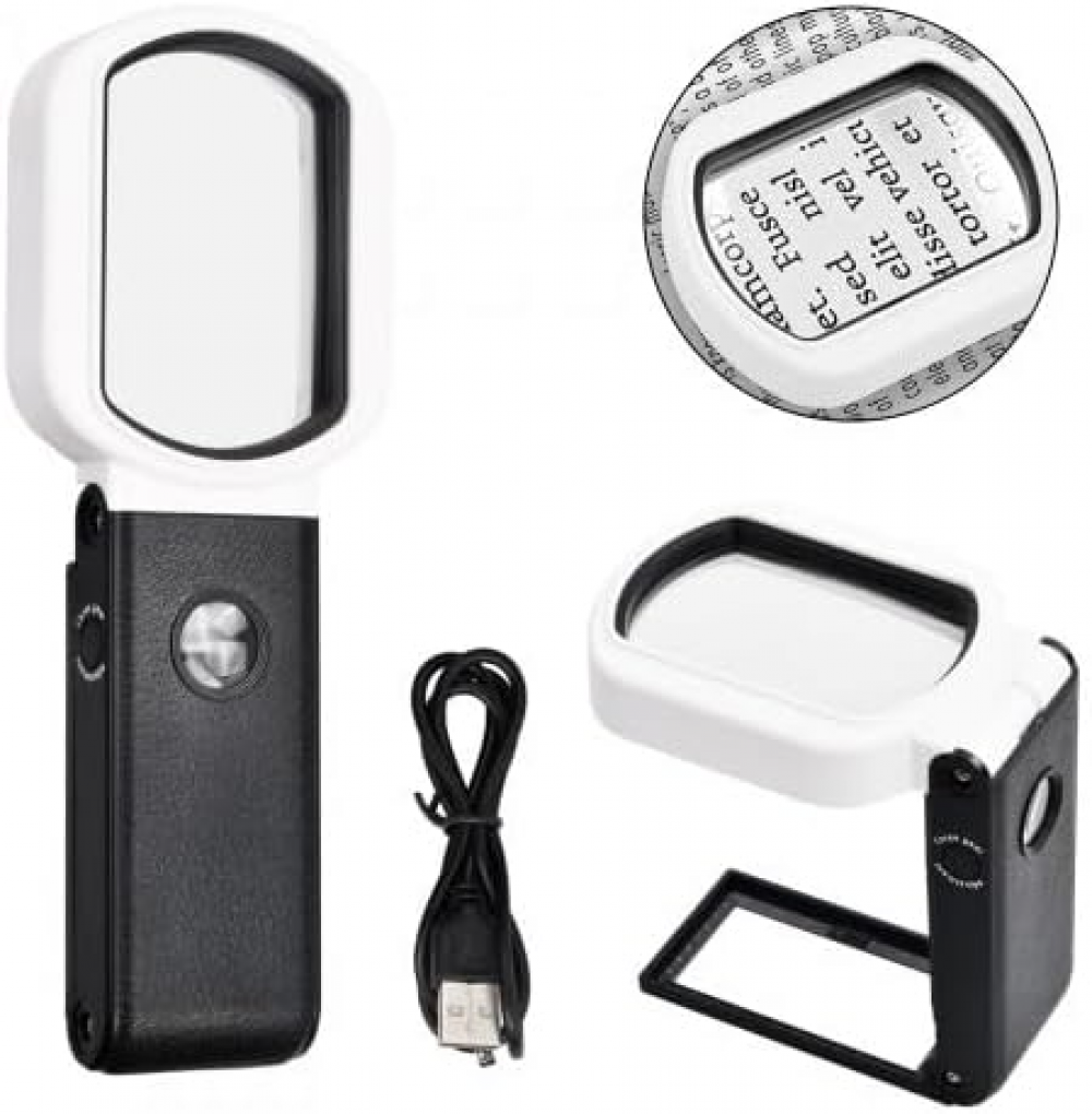 Lupa de lectura 25X/10X - Lupa portátil con 9 LED y soporte integrado ...