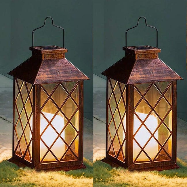 Juego de 2 luces solares para jardín, para colgar o colocar sobre una ...