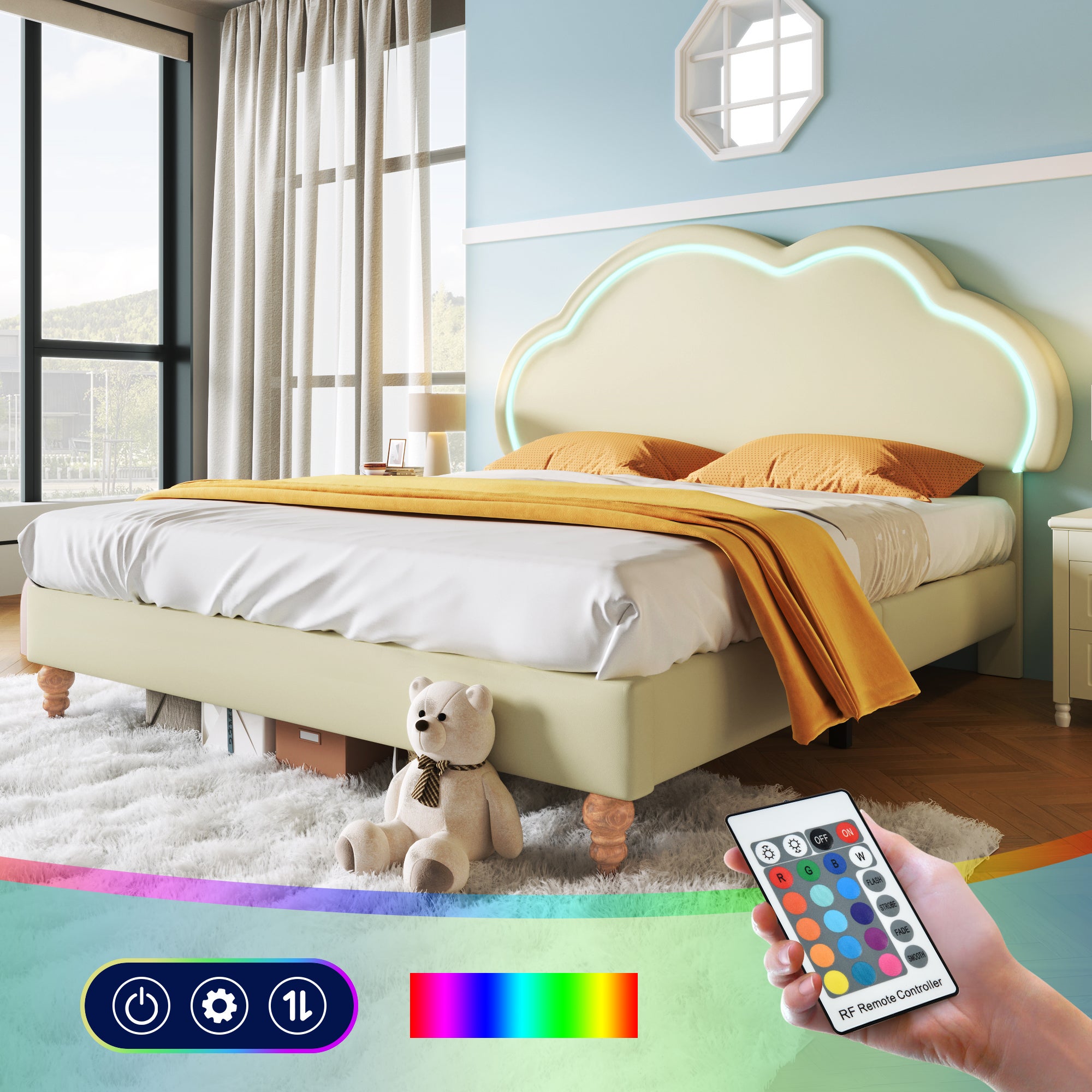 Lit capitonné 160 x 200 cm avec tête de lit nuage réglable - Cuir PU ...