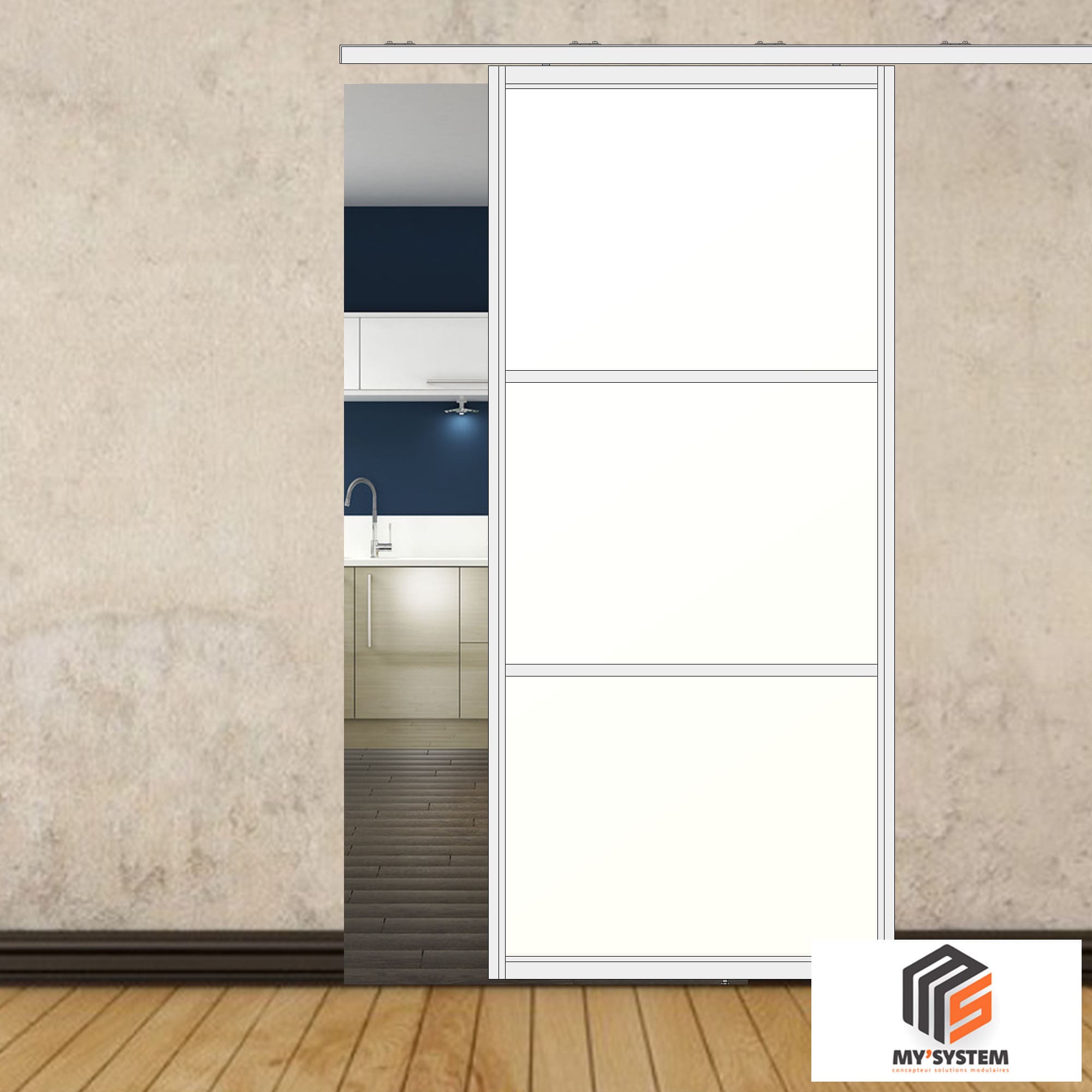 PORTE SIMPLE COULISSANTE DROITE H2088 - L967 mm - 3 VERRES HORIZONTAUX ...