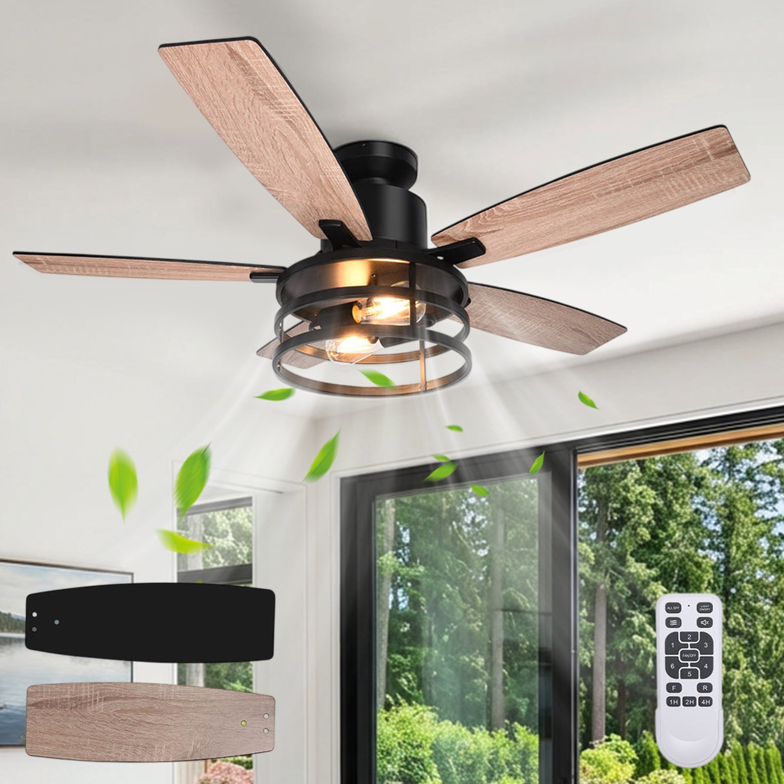 Ventilador de Techo con Luz Incluye 2 Bombillas y Mando 112cm Motor DC ...