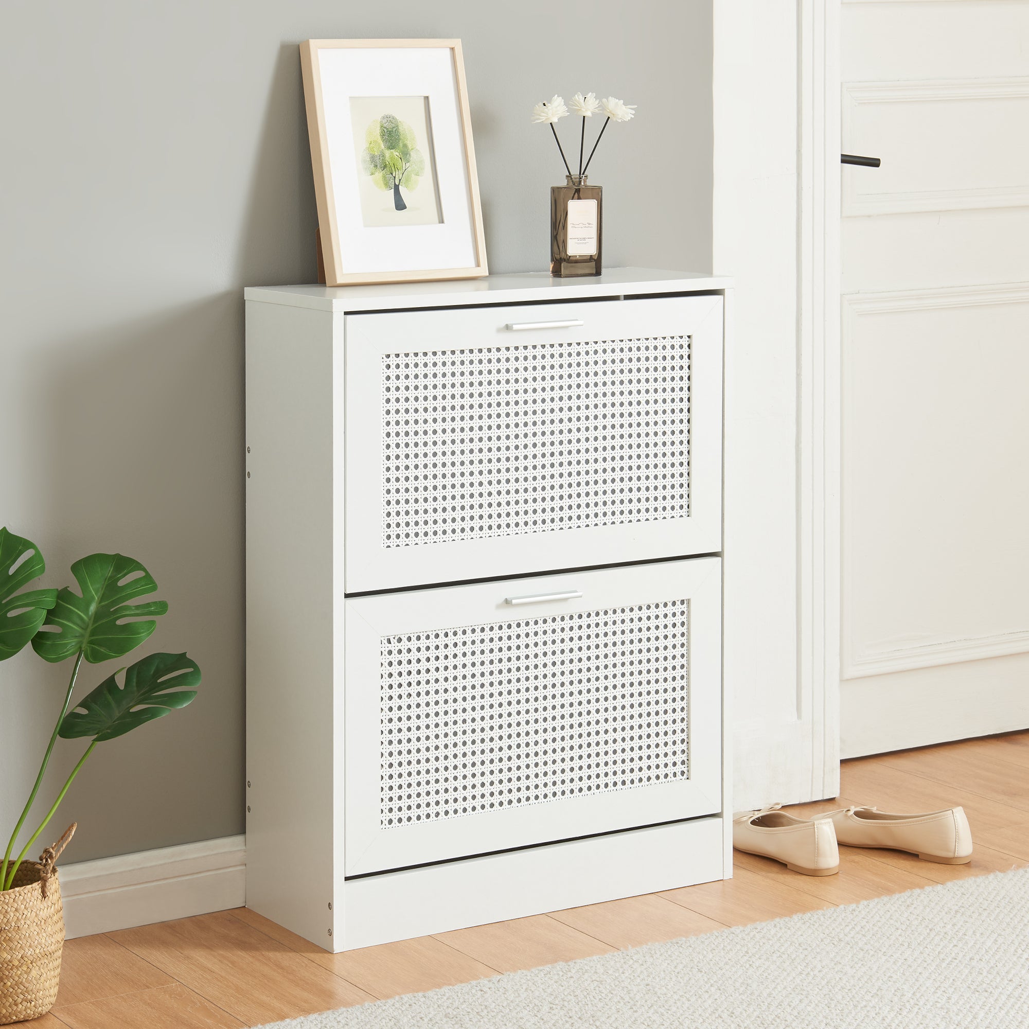 Zapatero Vesilahti con 2 puertas abatibles para 8 pares 80x60x24 cm ...