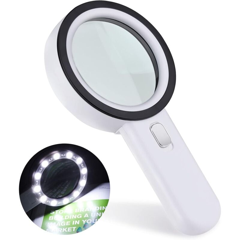 Lupa de lectura de 12 LED, 30 aumentos, gran lupa iluminada de bolsillo ...