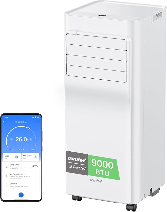 Climatiseur Mobile COMFEE 9000 BTU/h 2,6kW, Contrôle APP, 3 Modes, 3 ...