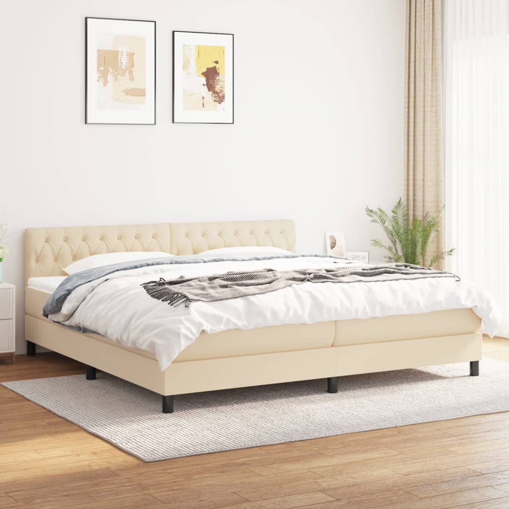 Lit à sommier tapissier avec matelas Crème 200x200 cm Tissu | Leroy Merlin