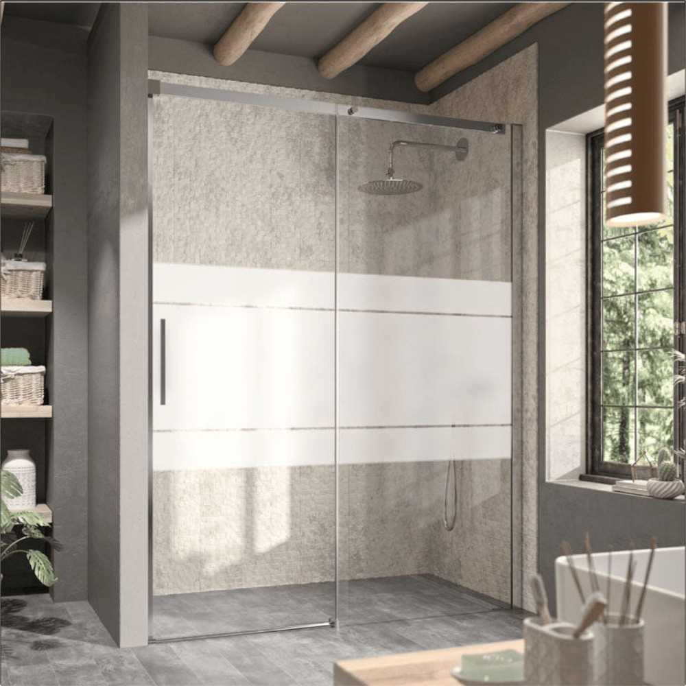 Paroi de douche fixe + Porte coulissante LUNA verre sérigraphié 140 cm ...