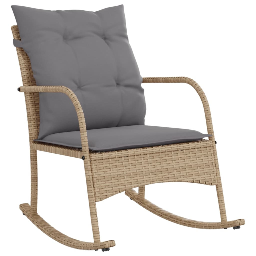 Rocking chair de jardin avec coussins en rotin synthétique beige ...