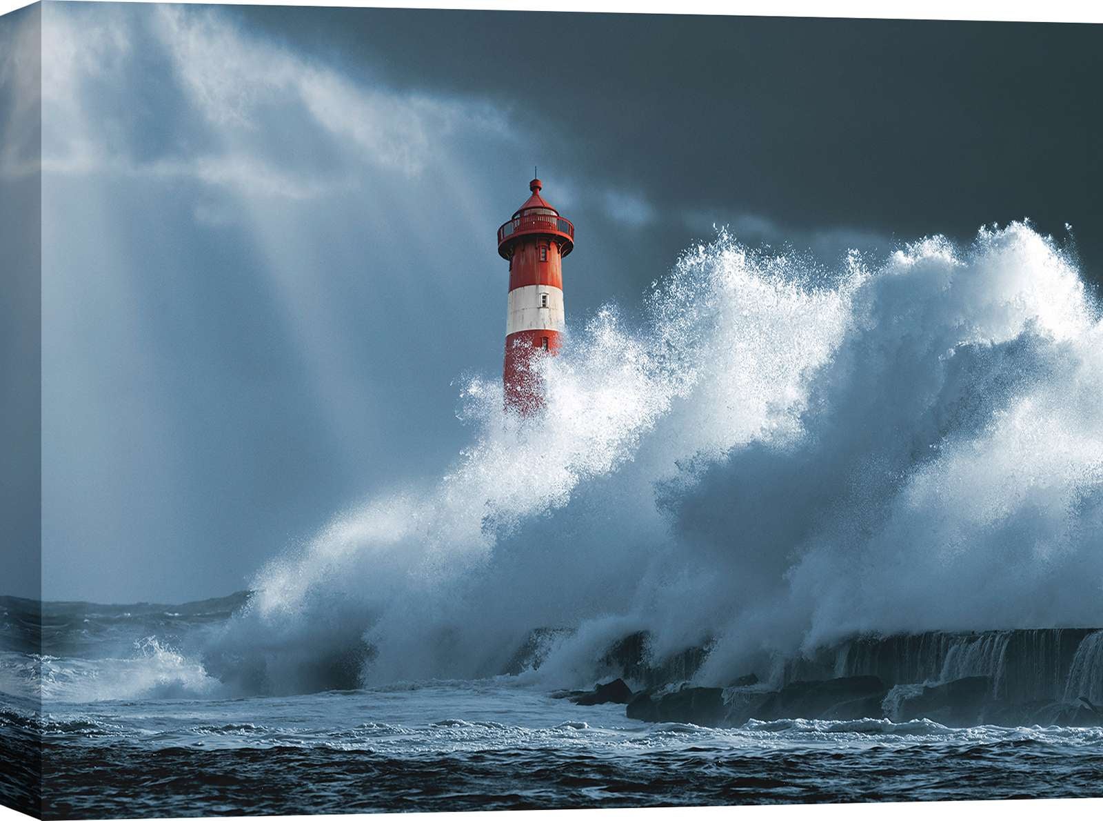 Phare et mer - impression sur toile - Pangea Images - La grande vague ...