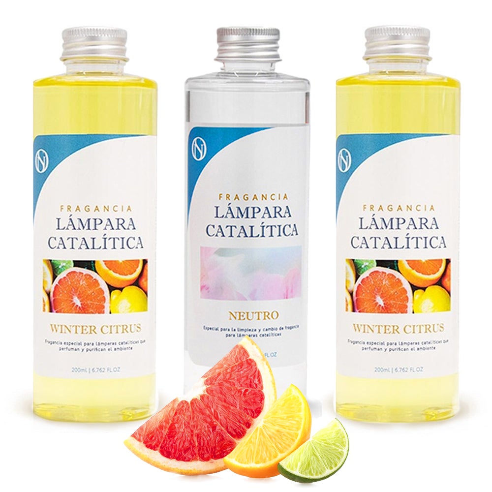 Pack économique 3x Parfums pour lampe catalytique 200 ml : 2 arôme Winter Citrus + nettoyant ...