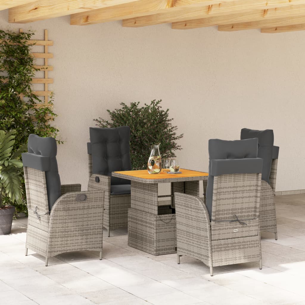 Juego de comedor de jardín 5 piezas cojines de resina tejida gris ...