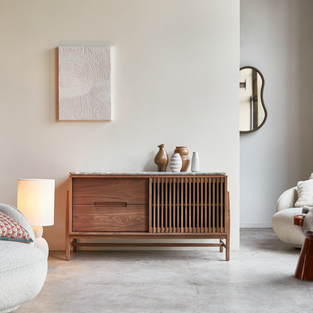 Tikamoon Buffet Isaure en bois de noyer massif et terrazzo premium 140 ...